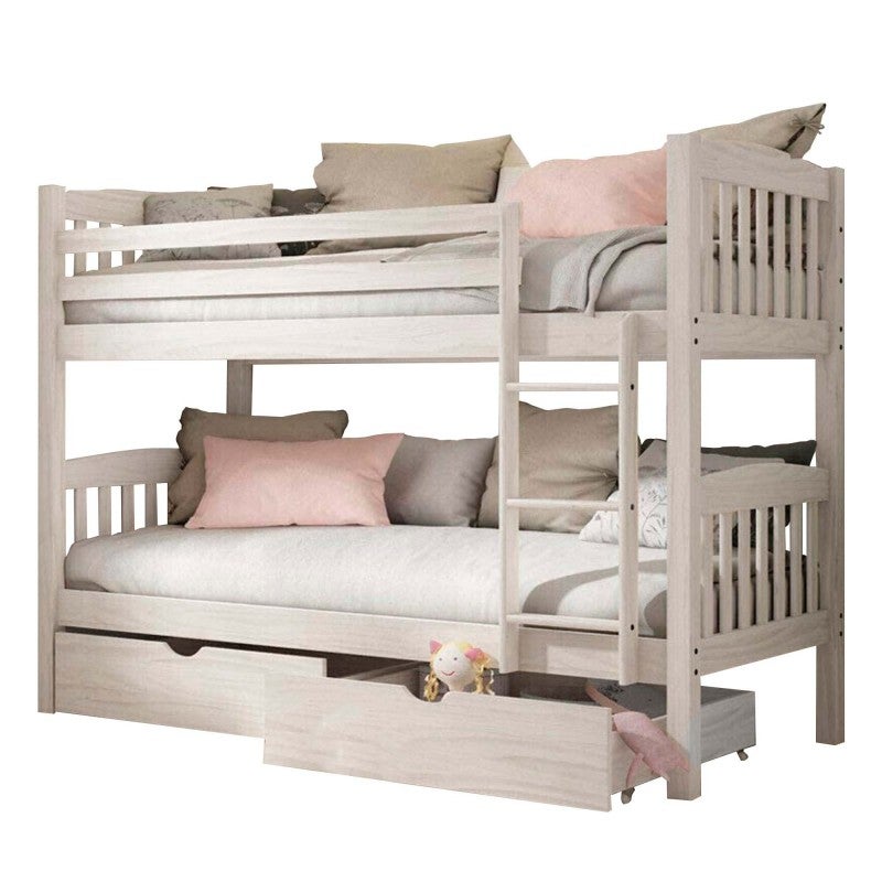 Litera + 2 cajones madera blanco decapé 90x190cm | Leroy Merlin