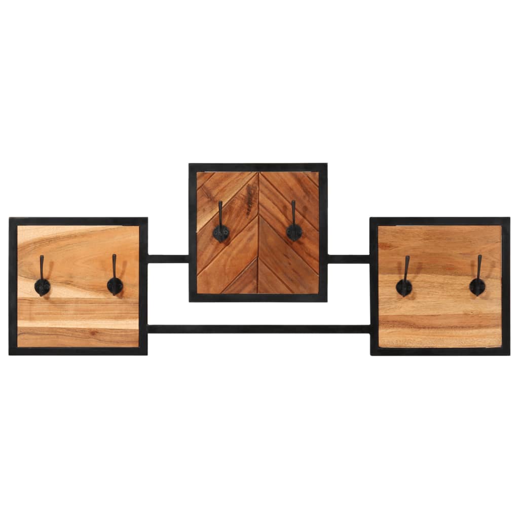 Perchero de pared en madera maciza de acacia y hierro 90x1x35 cm ...