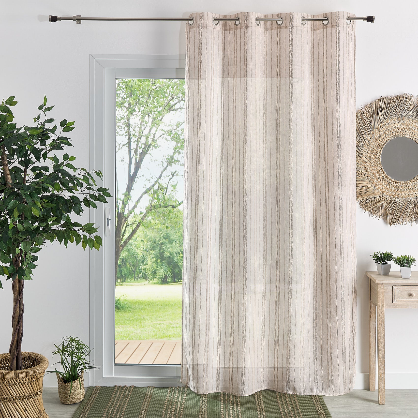 Voilage tamisant à rayures au style lin naturel - Lin - 140x240 cm ...