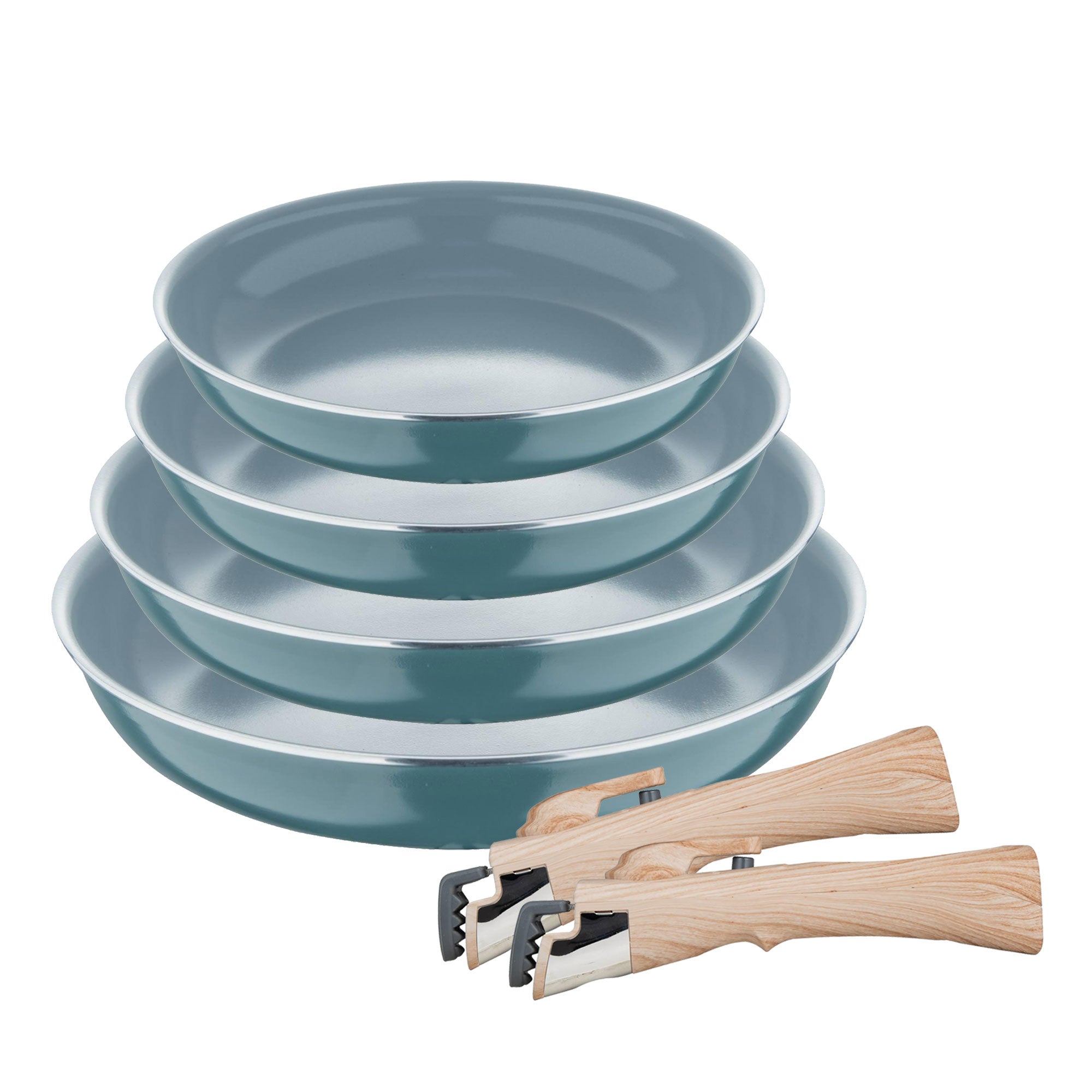 Set de 4 Sartenes Ø22Ø24Ø26Ø28cm Verde con mangos extraíbles Click&Cook ...
