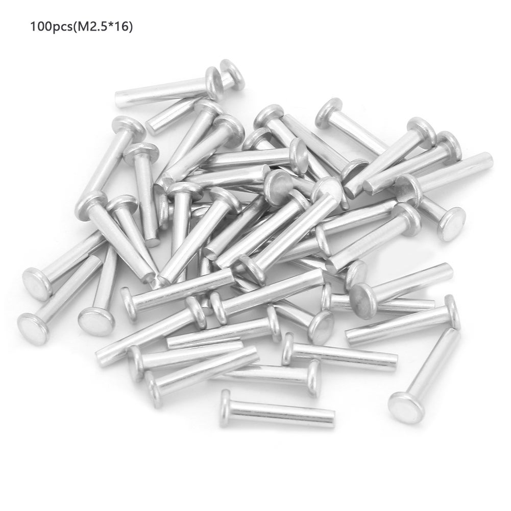 100pcs Rivets M2.512/14/16mm à tête plate en aluminium, Rivets pleins à ...