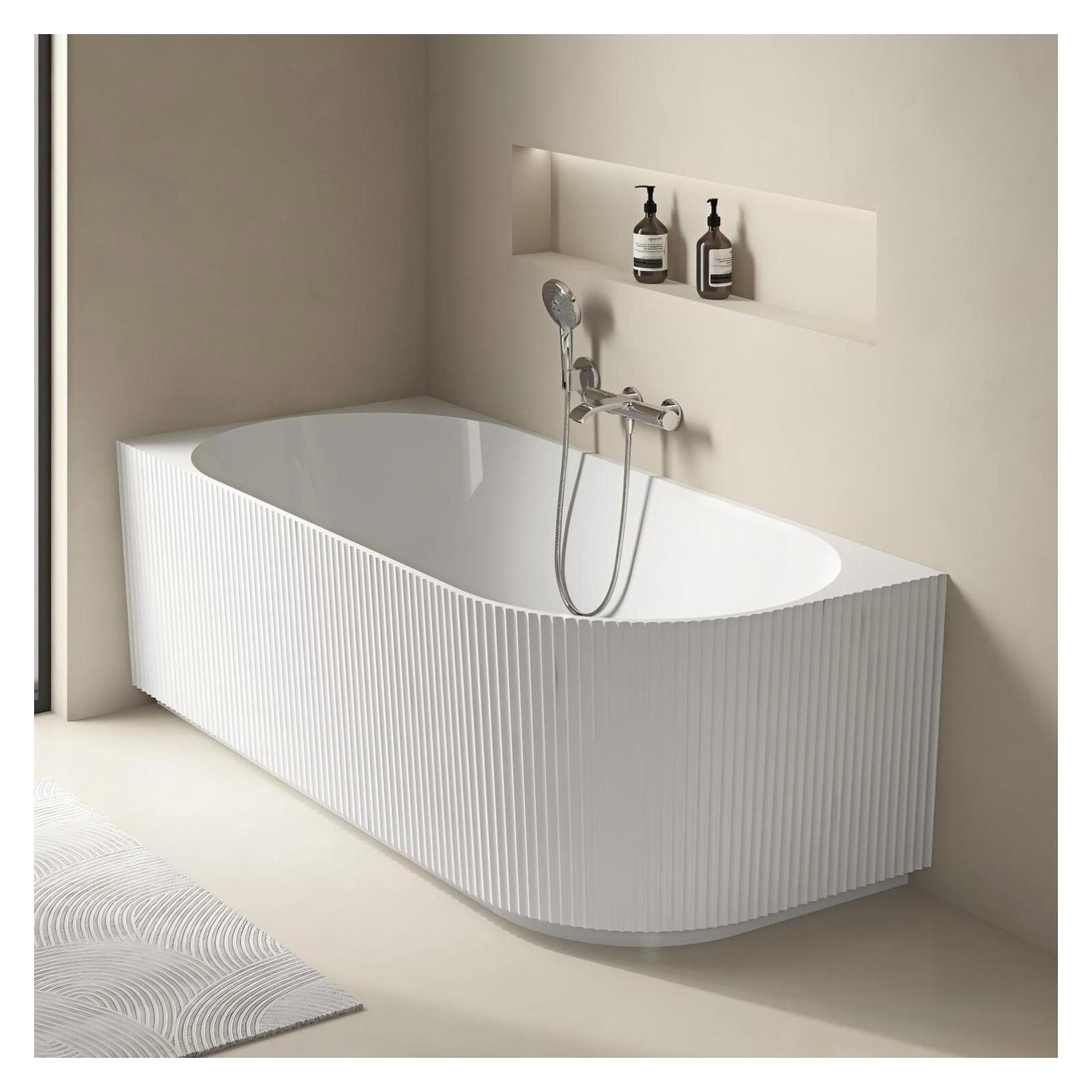 Baignoire striée acrylique Lucite STRIA semi-îlot blanche 170cm - Angle gauche | Leroy Merlin