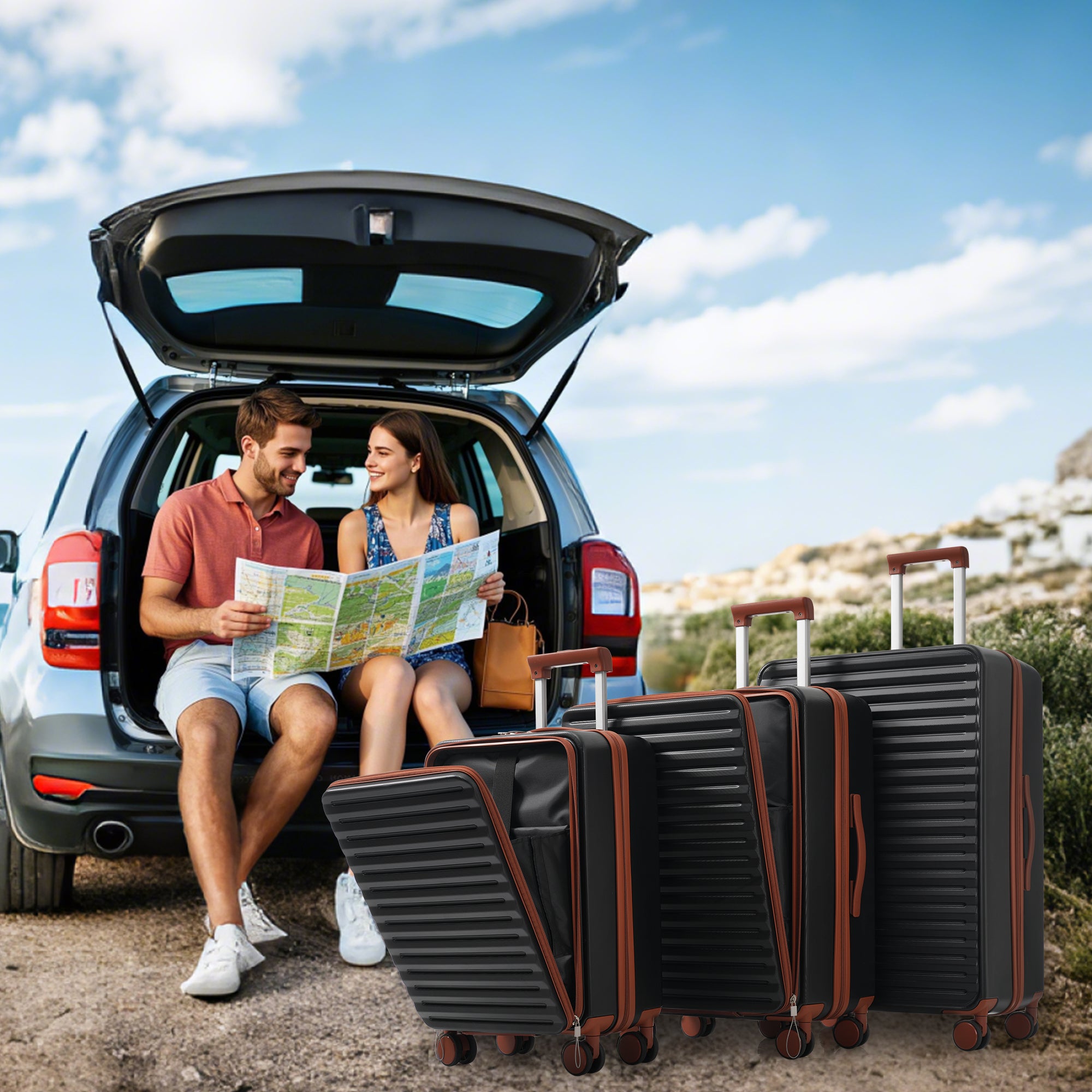 Ensemble de trois valises – design innovant à ouverture frontale ...