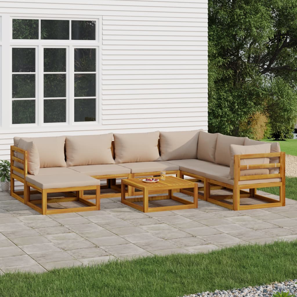 Salon de jardin 8 pcs avec coussins taupe bois massif | Leroy Merlin