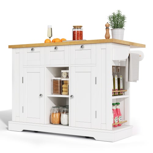 Îlot de cuisine mobile en panneaux MDF aspect bois patchwork, blanc ...