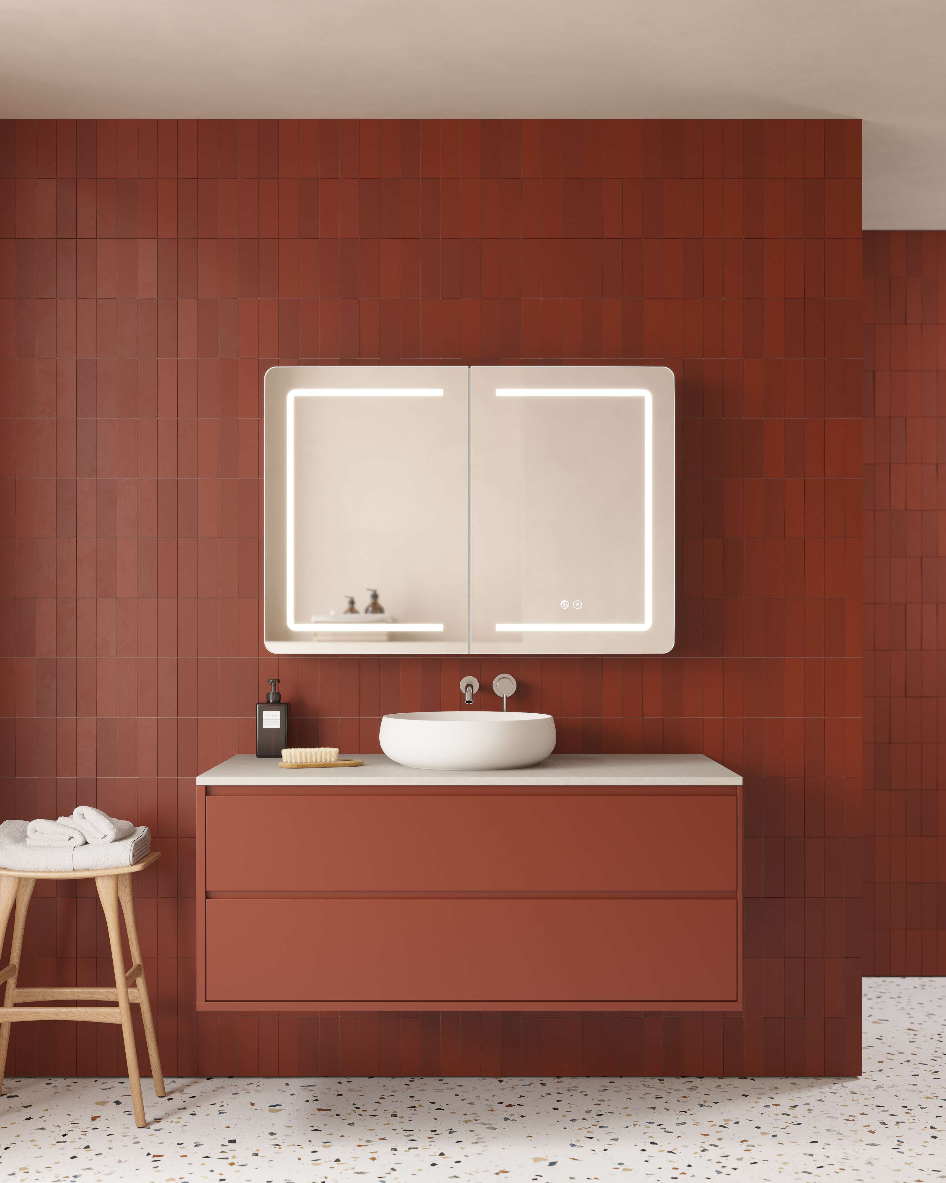 Armoire de toilette LED aluminium MANILLONS 2p miroir l. 80 cm H. 70 cm P. 14 cm - Gan | Leroy ...