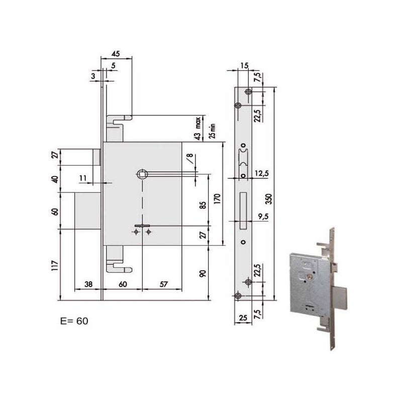 CISA CERRADURA 57255.60.0 EMBUTIR 3 PUNTOS GORJA PICAPORTE/PALETON | Leroy Merlin