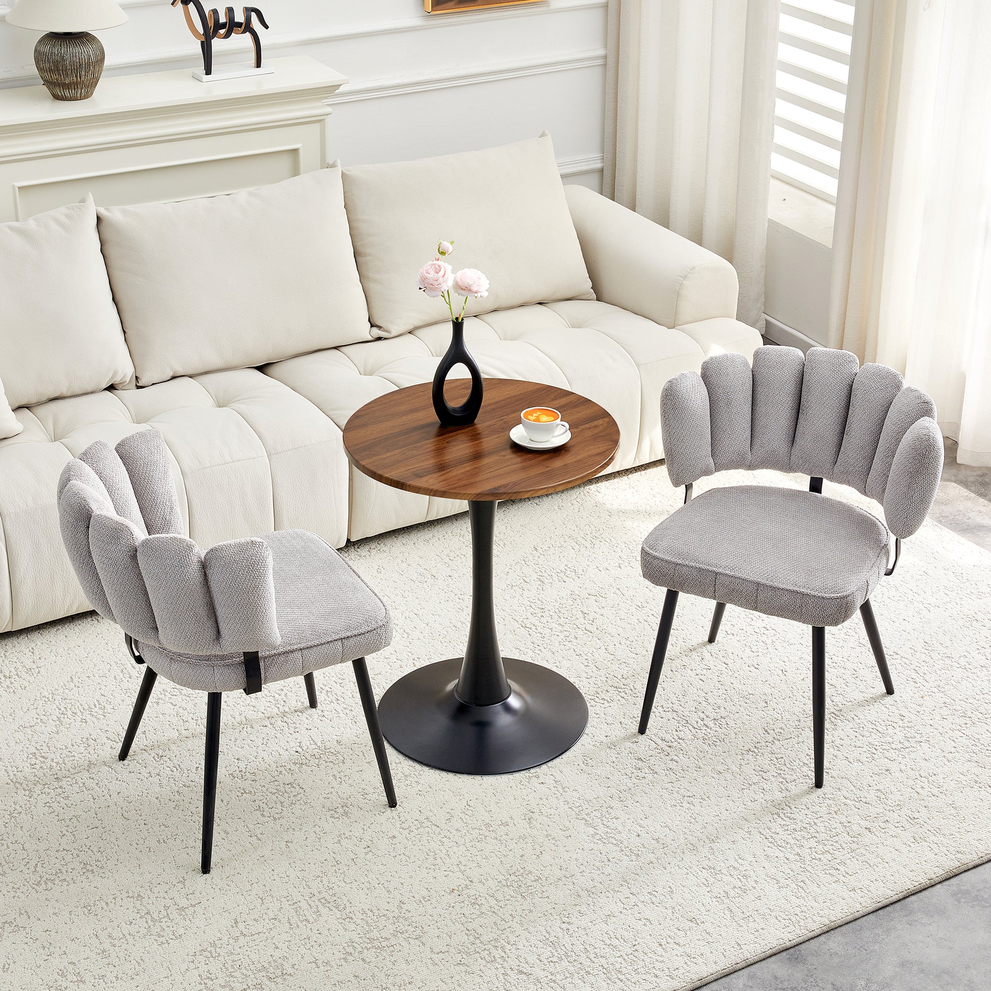 Ensemble table + chaises : table ronde 60 cm MDF base noire + 2 chaises ...