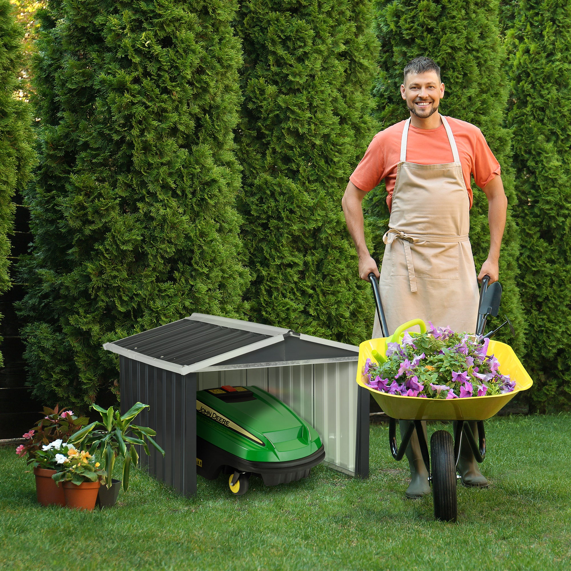 Abri de jardin pour tondeuse à gazon robot-tondeuse - tôle acier gris ...