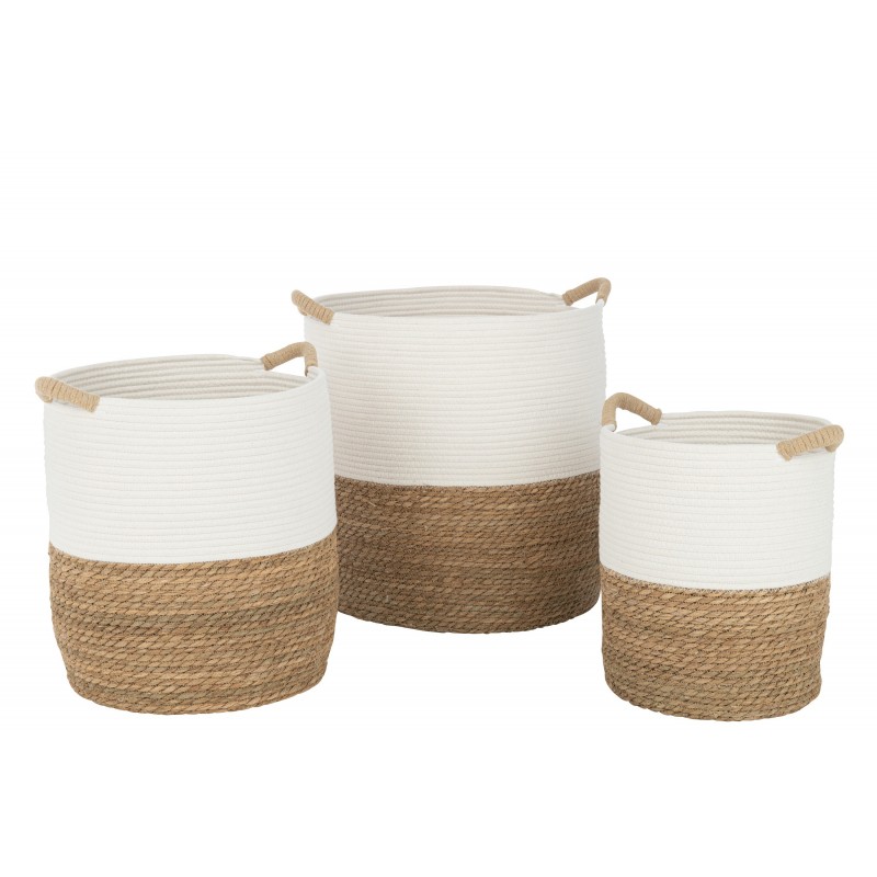 Set de 3 paniers ronds avec anses en textile blanc 37x38x45 cm | Leroy ...