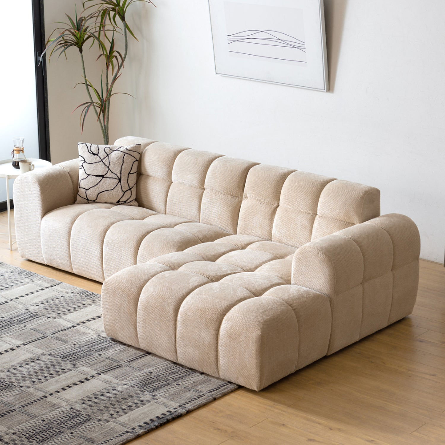 Canapé d'angle 3 places nuage en velours beige SALFORD | Leroy Merlin