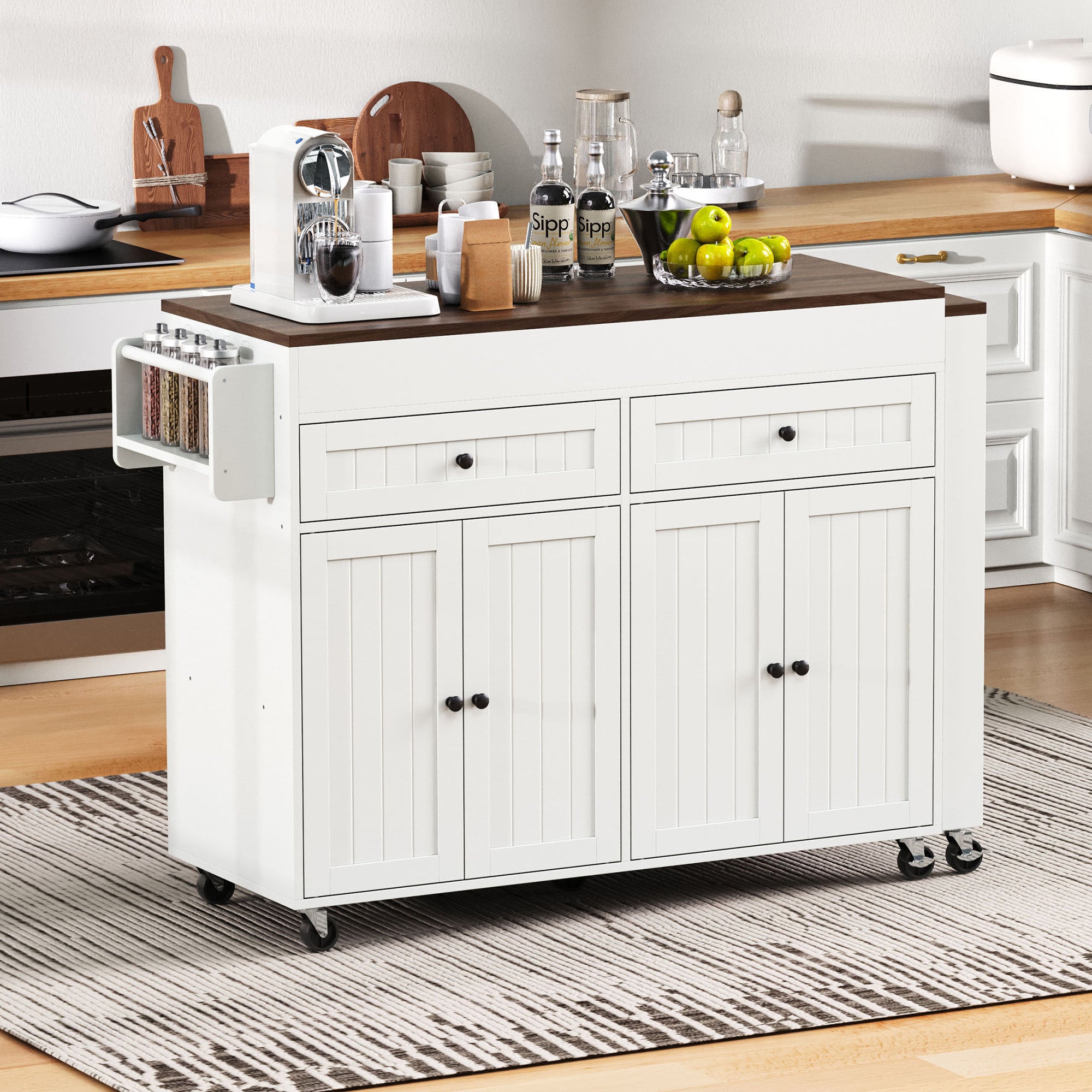 Wyspa kuchenna z rozkładanym stołem jadalnym - 4 drzwi i 2 szuflady - 180,5 x 45 x 92 cm - MDF ...