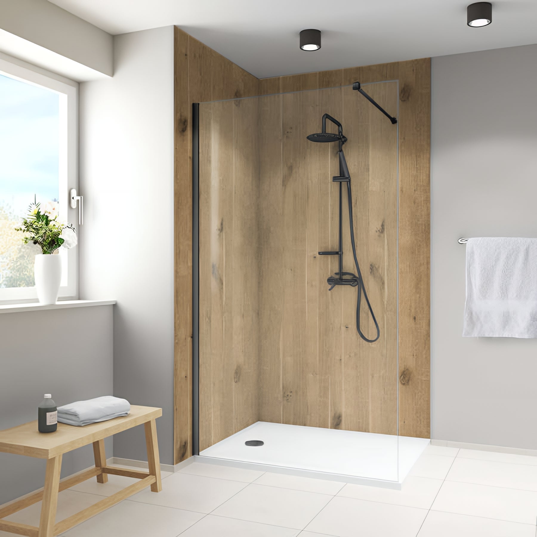 Paroi de douche walk-in largeur 80cm hauteur 200 cm profilé noir verre ...