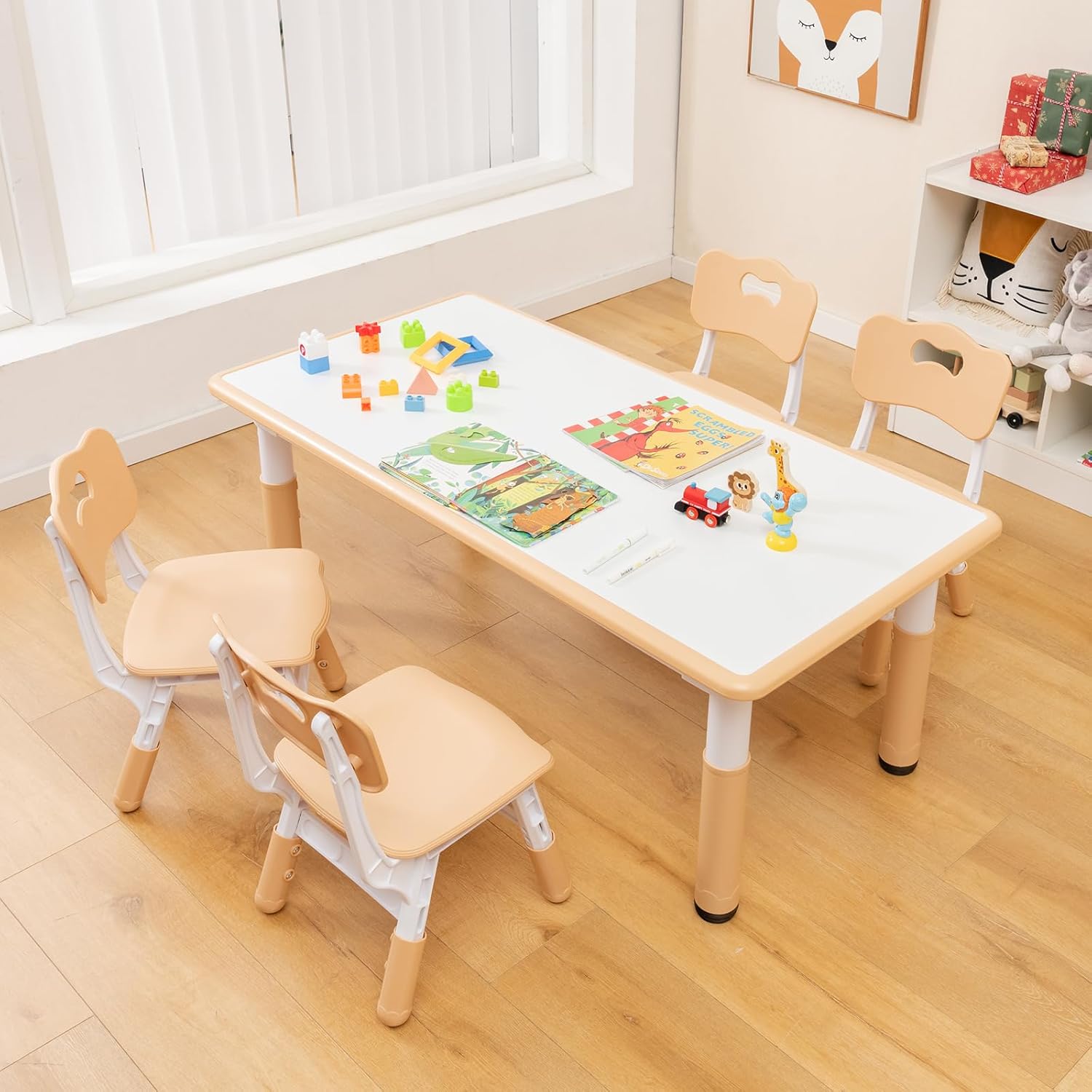 Table pour Enfant avec 4 Chaises, Bureau Enfant et Chaises Hauteurs ...
