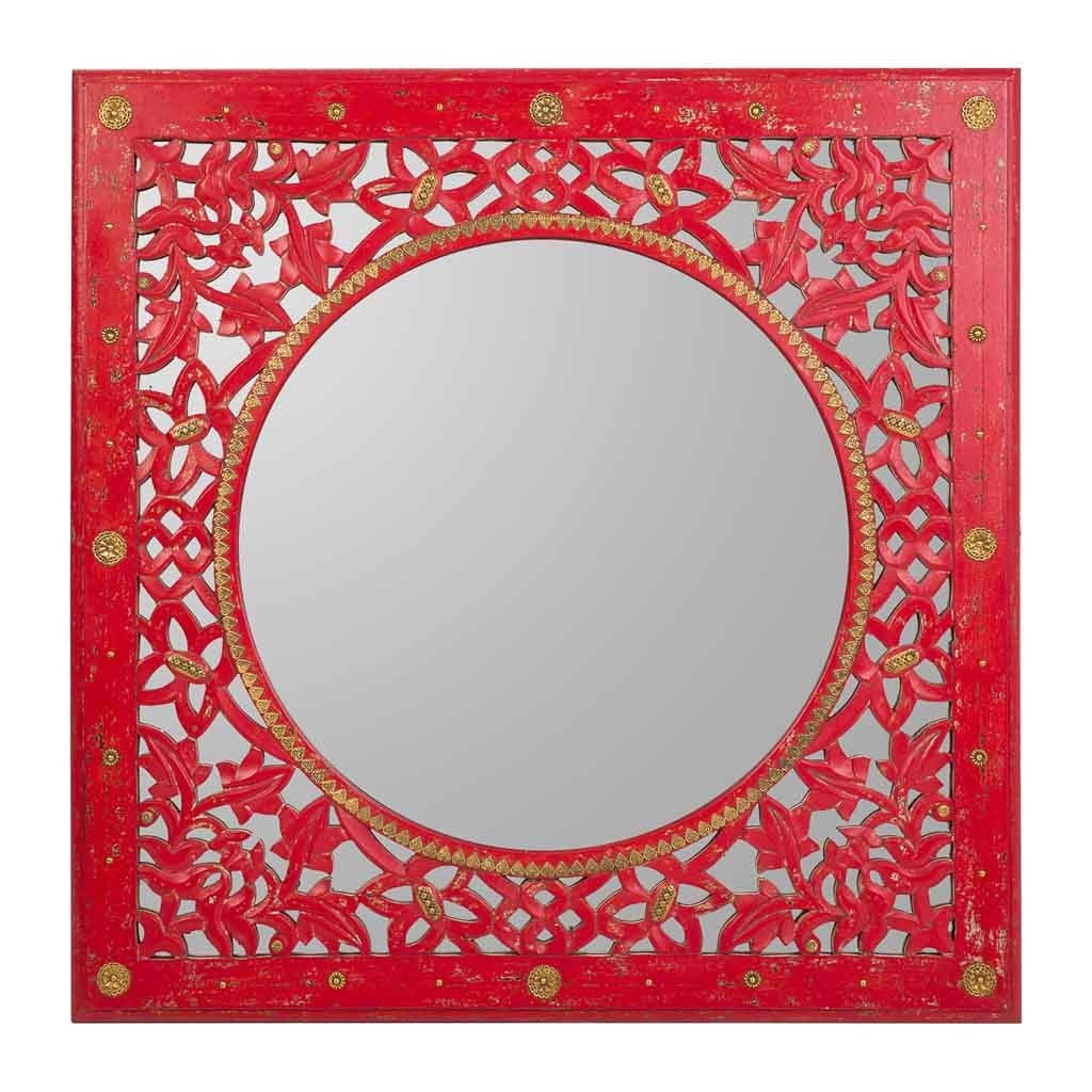 Espejo de madera tallada rojo 84x1,5x84 | Leroy Merlin