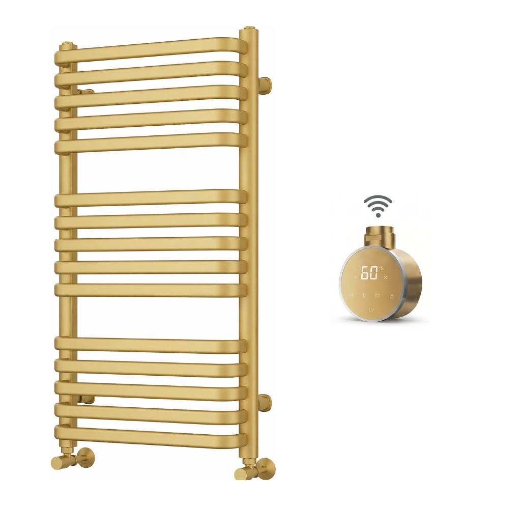 Sèche-serviettes électrique – 124 x 50 cm – Doré brossé – 400W - Avec ...