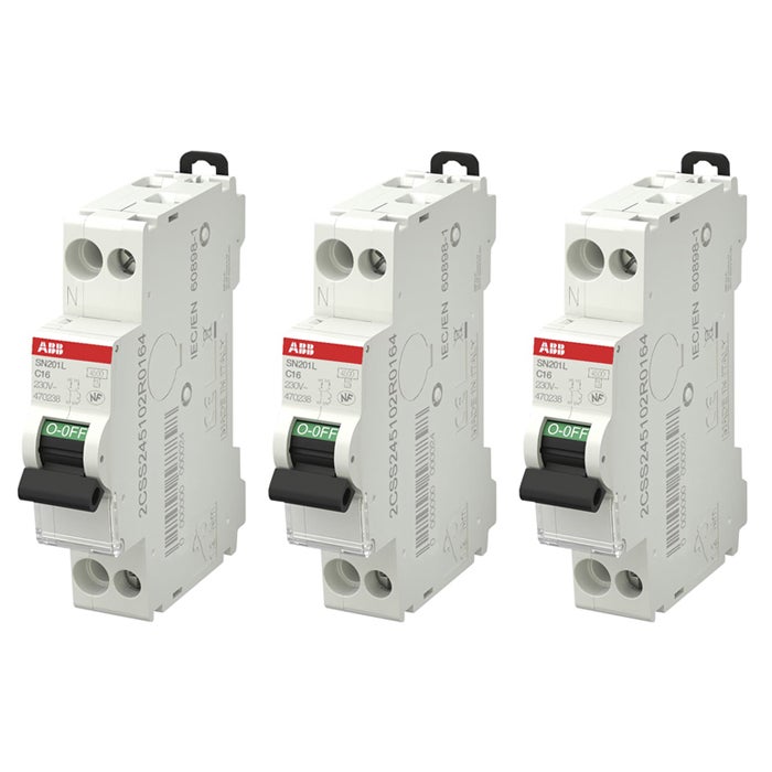 Disjoncteurs modulaires ABB, lot de 3, 16A, courbe C, 4,5 kA, 1P+N ...