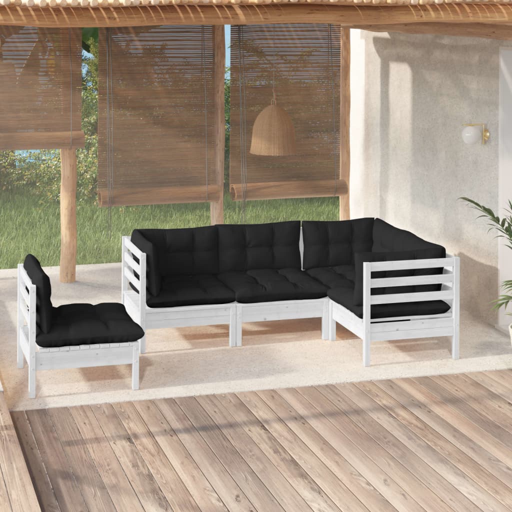 Salon de jardin 5 pcs avec coussins Blanc Bois de pin | Leroy Merlin
