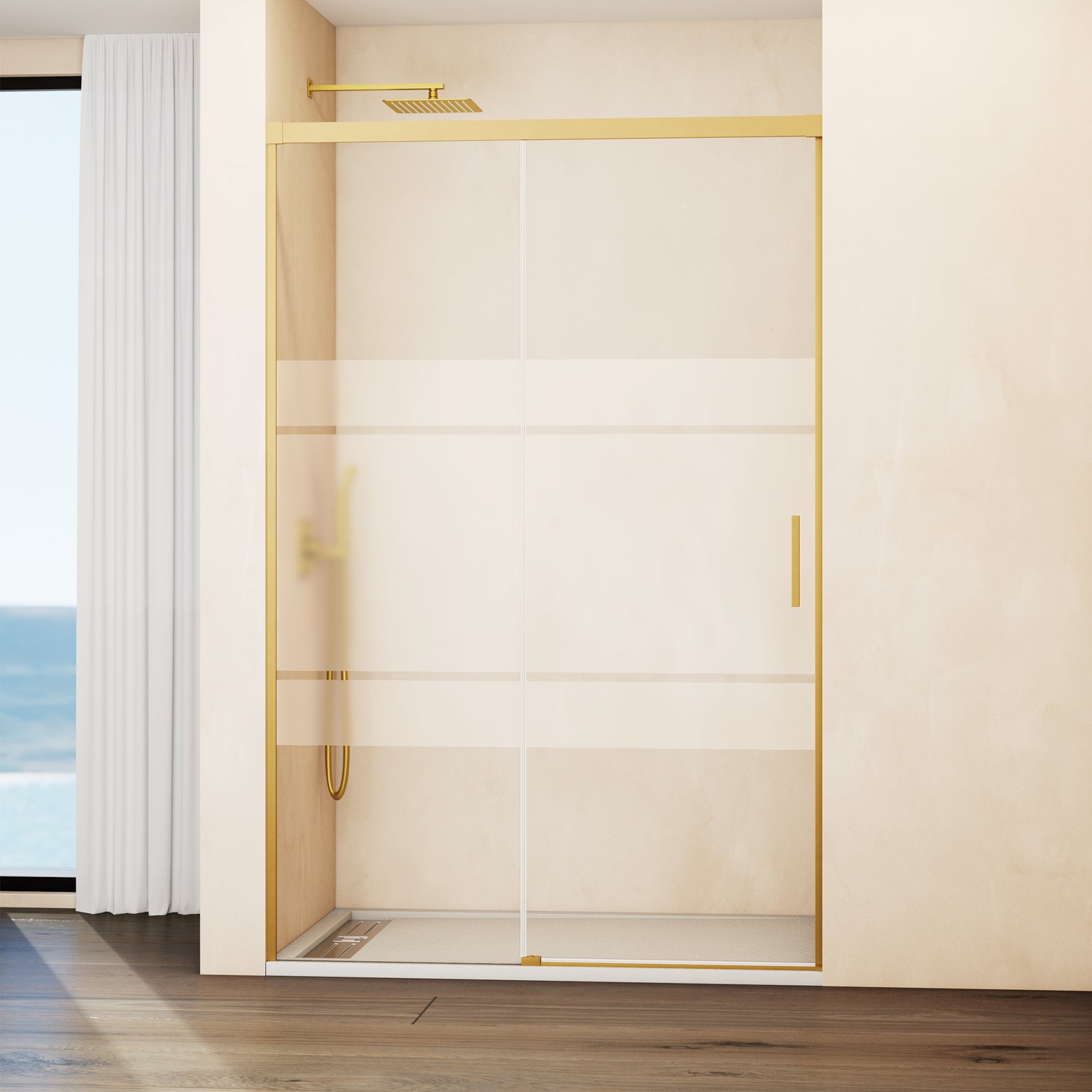 BOX DOCCIA FISSO + SCORREVOLE 115-120 cm. MODELLO: BASICA ORO ...