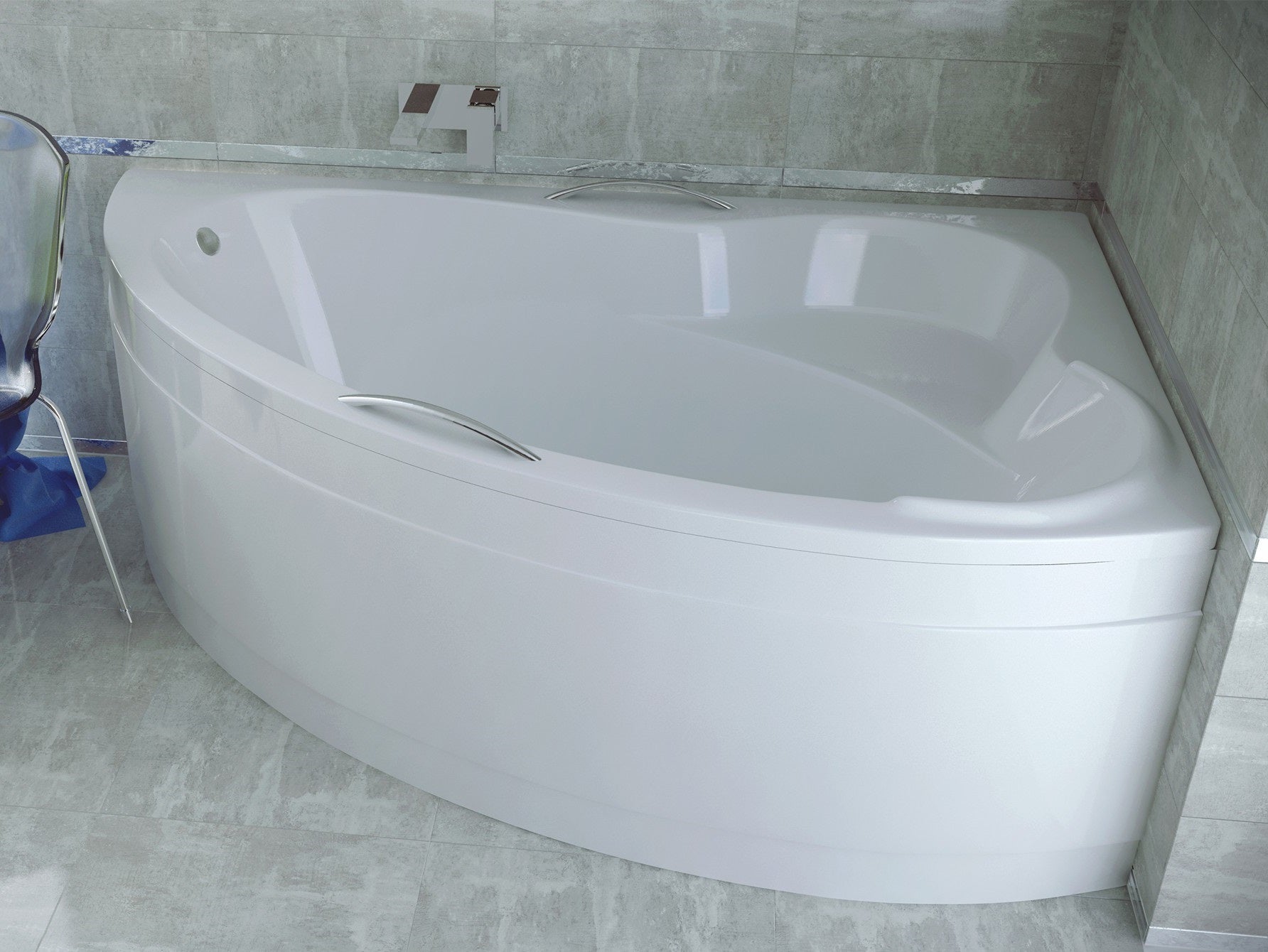 Baignoire asymétrique 140x90 Droite ADA acrylique blanc + avec Tablier ...