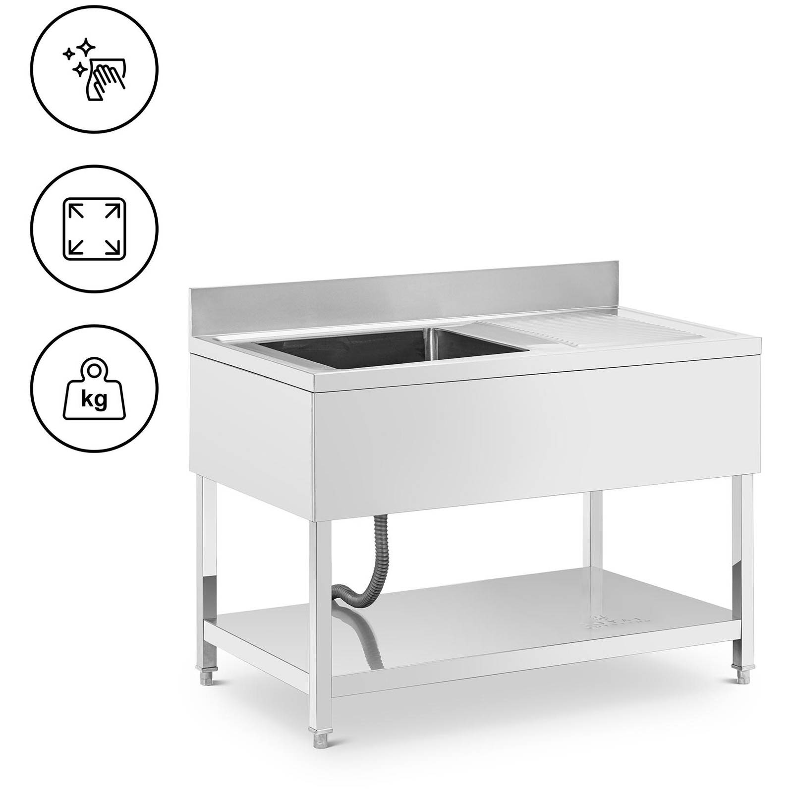 Plonge inox - Royal Catering - Dimensions de la table : 120 x 70 x 97 ...