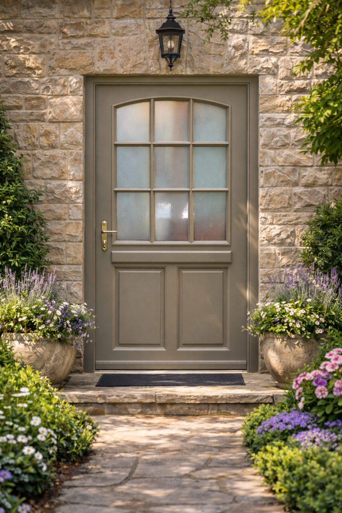 Porte D'entrée Bois Vitrée Alban Gris Quartz, H.215xl.90 Cm Côte ...