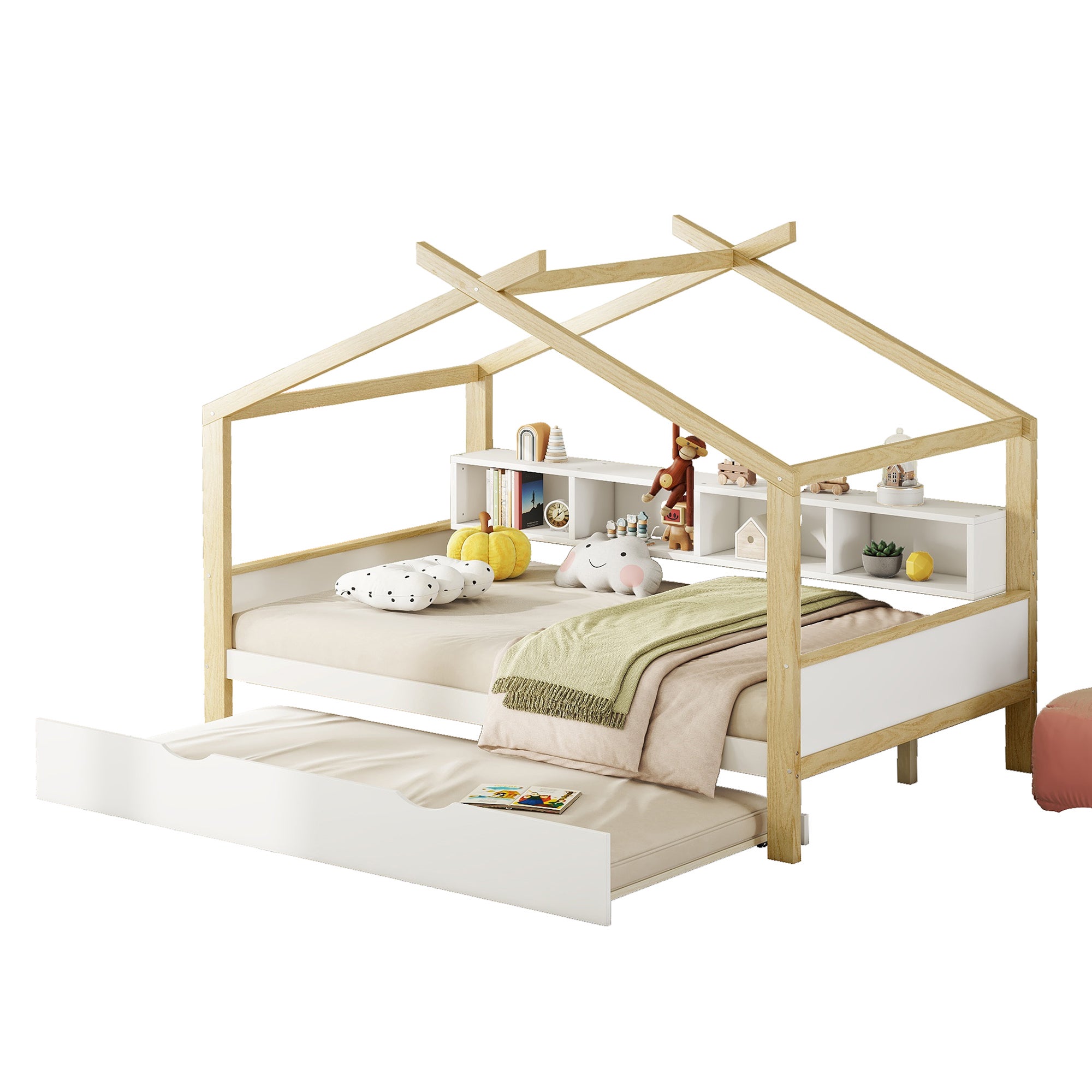 Blanc 140 * 200cm lit familial, lit d'enfant, avec lit gigogne, quatre ...