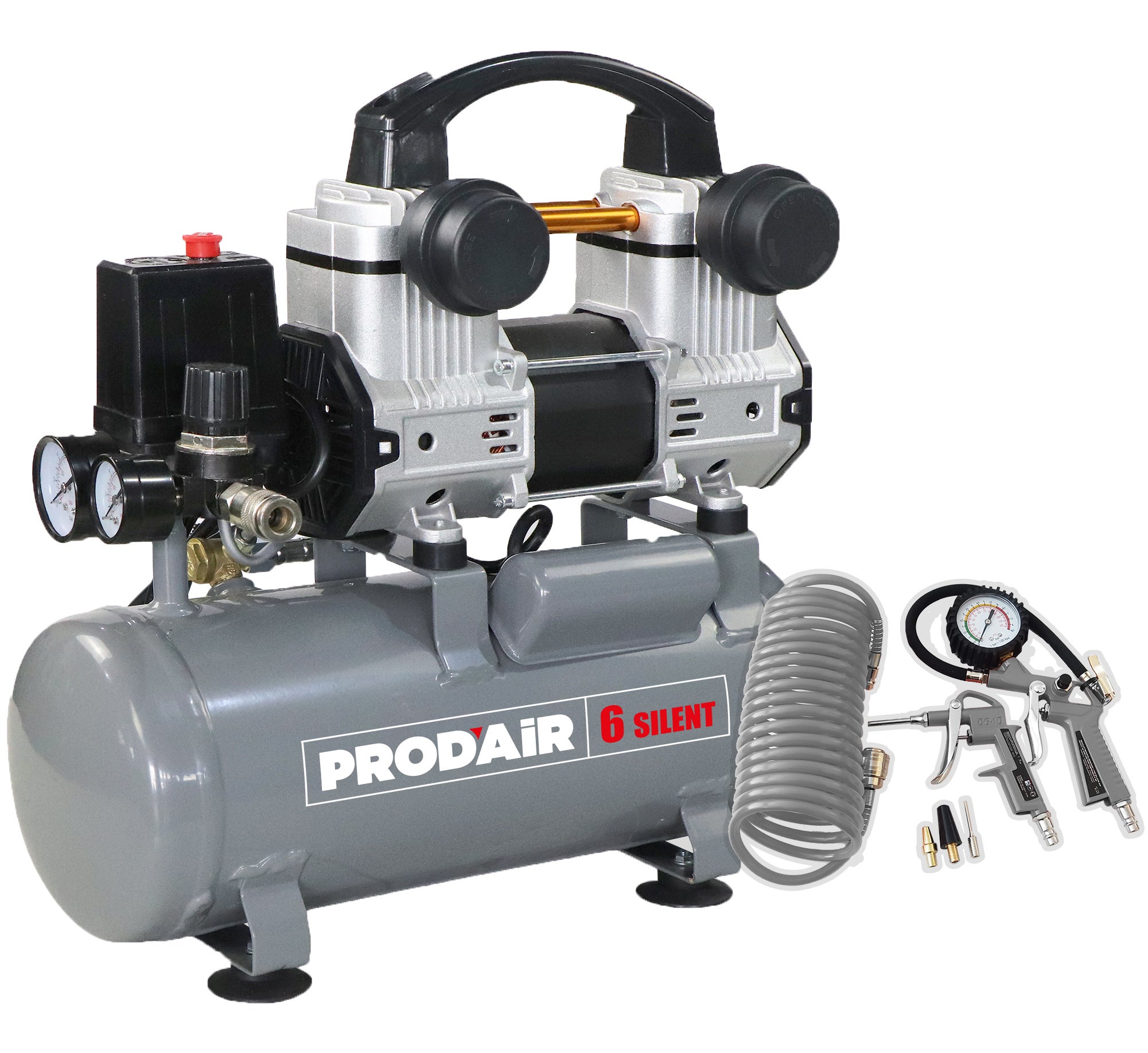 Compresseur silencieux + kit gonflage - 6L - 1,5HP - PRODAIR6SILENT ...