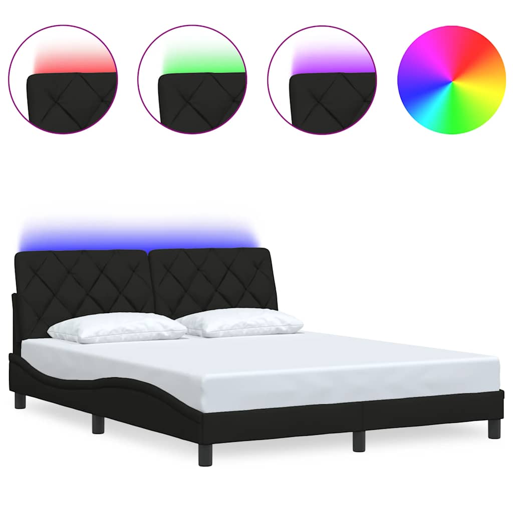 Struttura letto con LED senza materasso tessuto nero 160x200 cm | Leroy ...