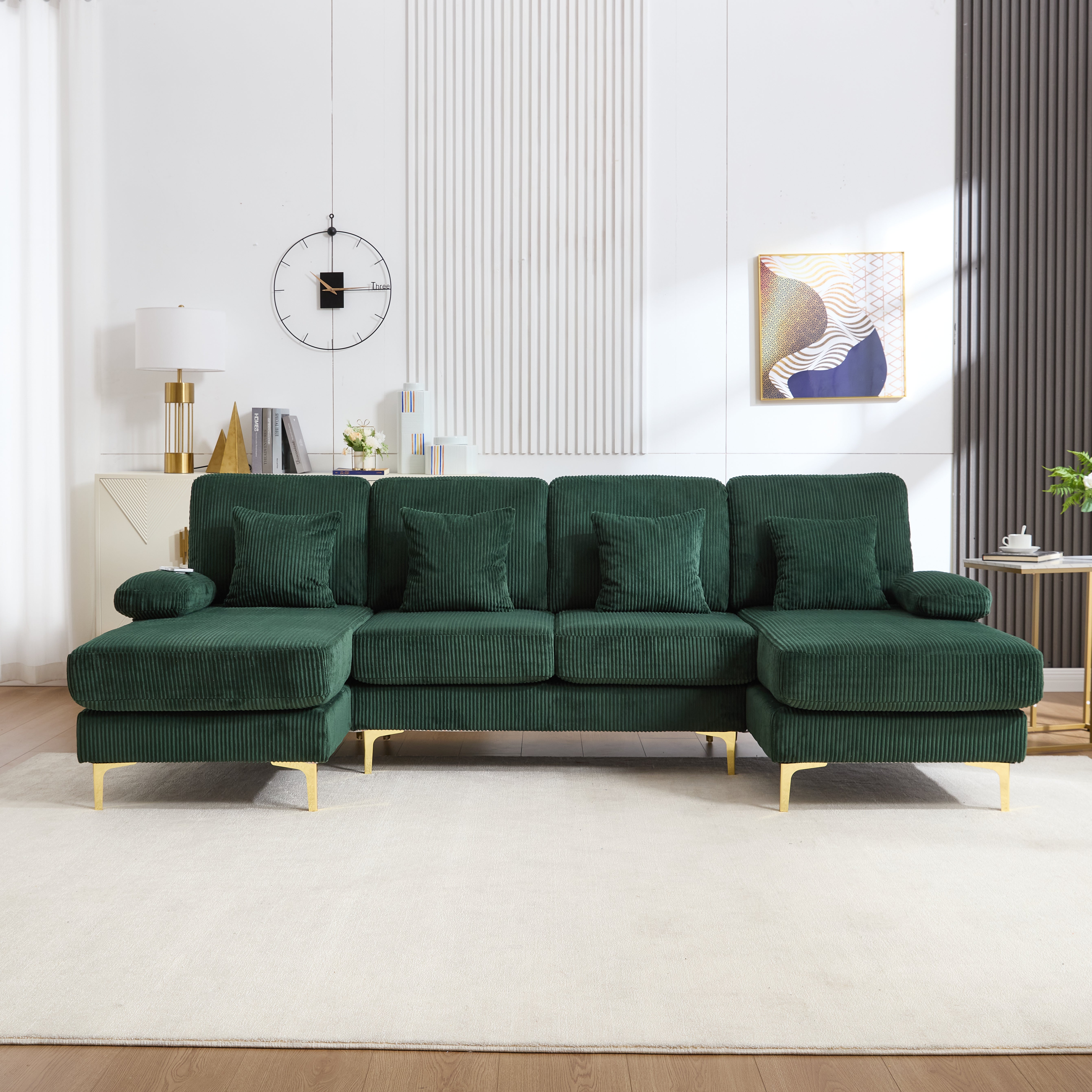 Canapé U moderne - 4 coussins luxueux, cadre en bois massif, éclairage ...