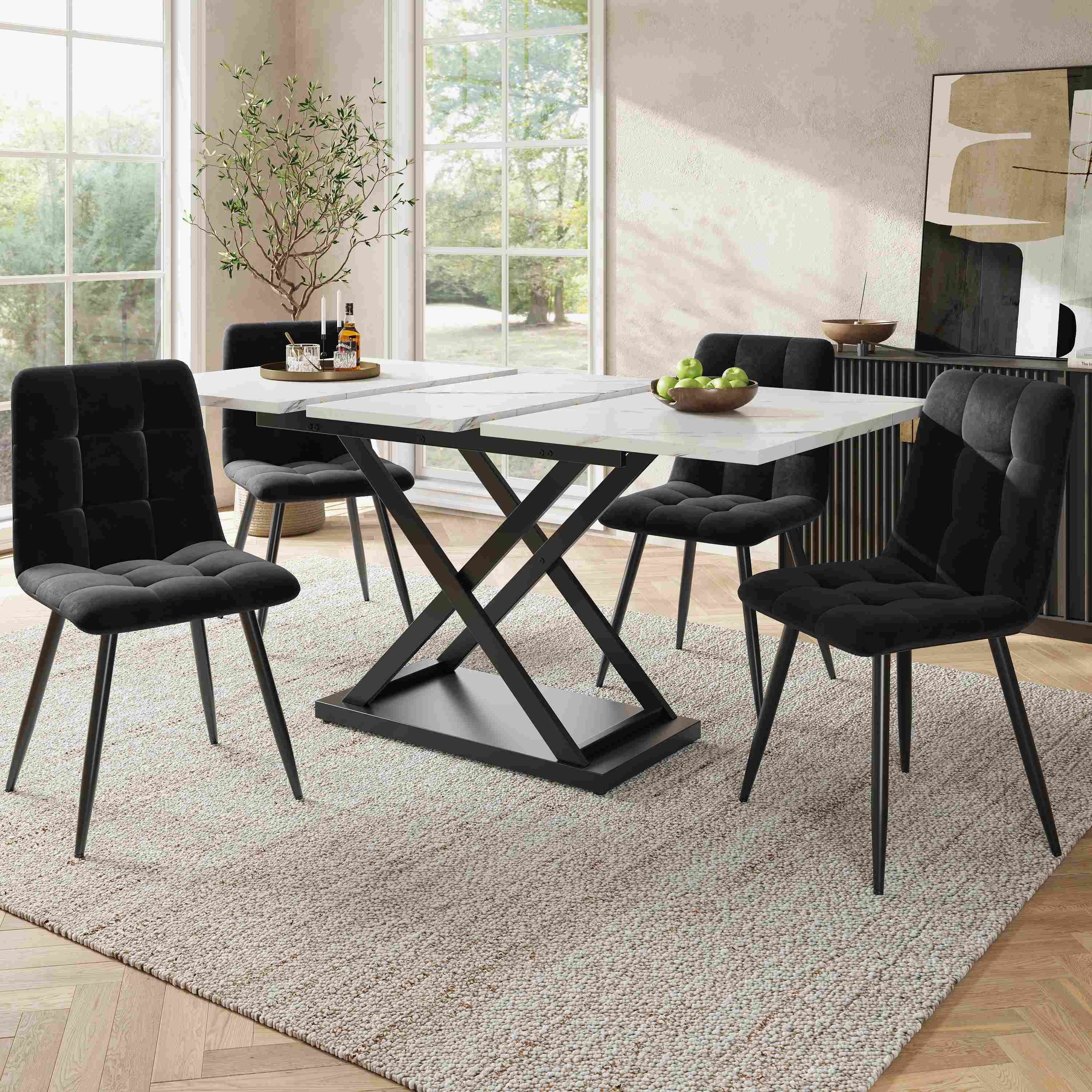 Ensemble table à manger 160x80cm - Table extensible avec 4 chaises en ...