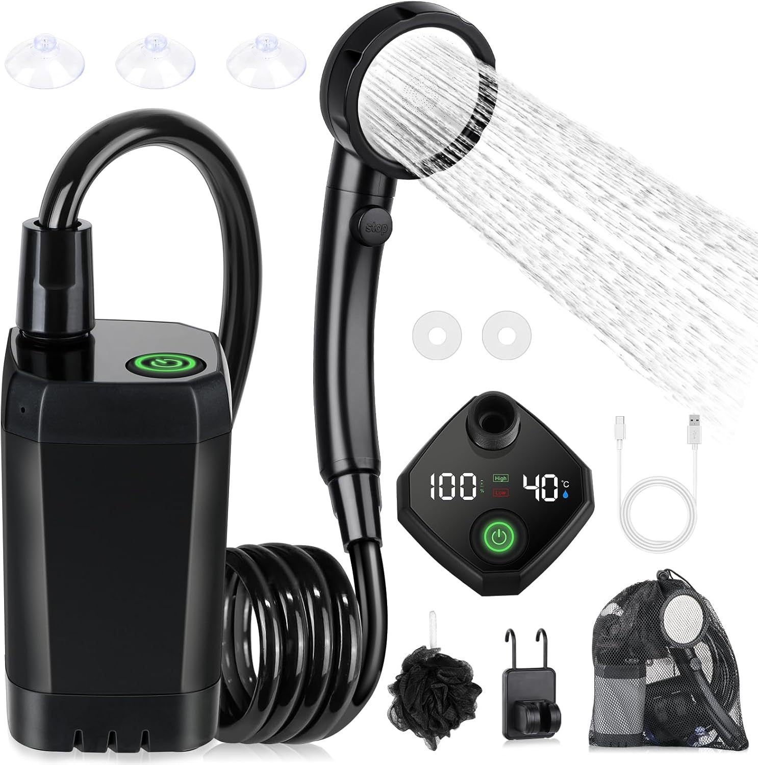 Ducha exterior negra, cabezal de ducha con pantalla LED, 4 modos de ...