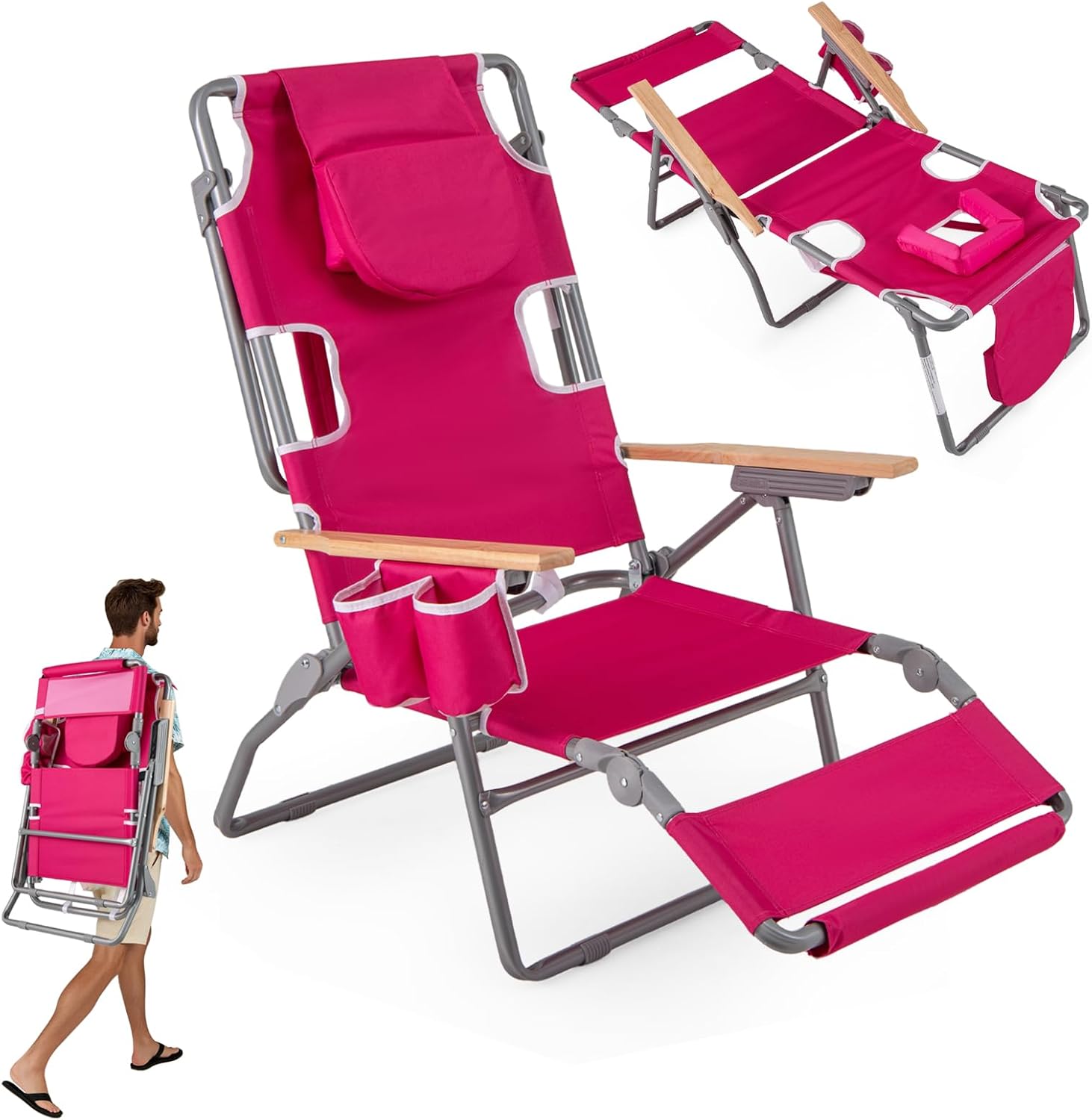 Chaise de Plage Pliante avec Trou pour le Visage, Repose-pieds, Dossier ...