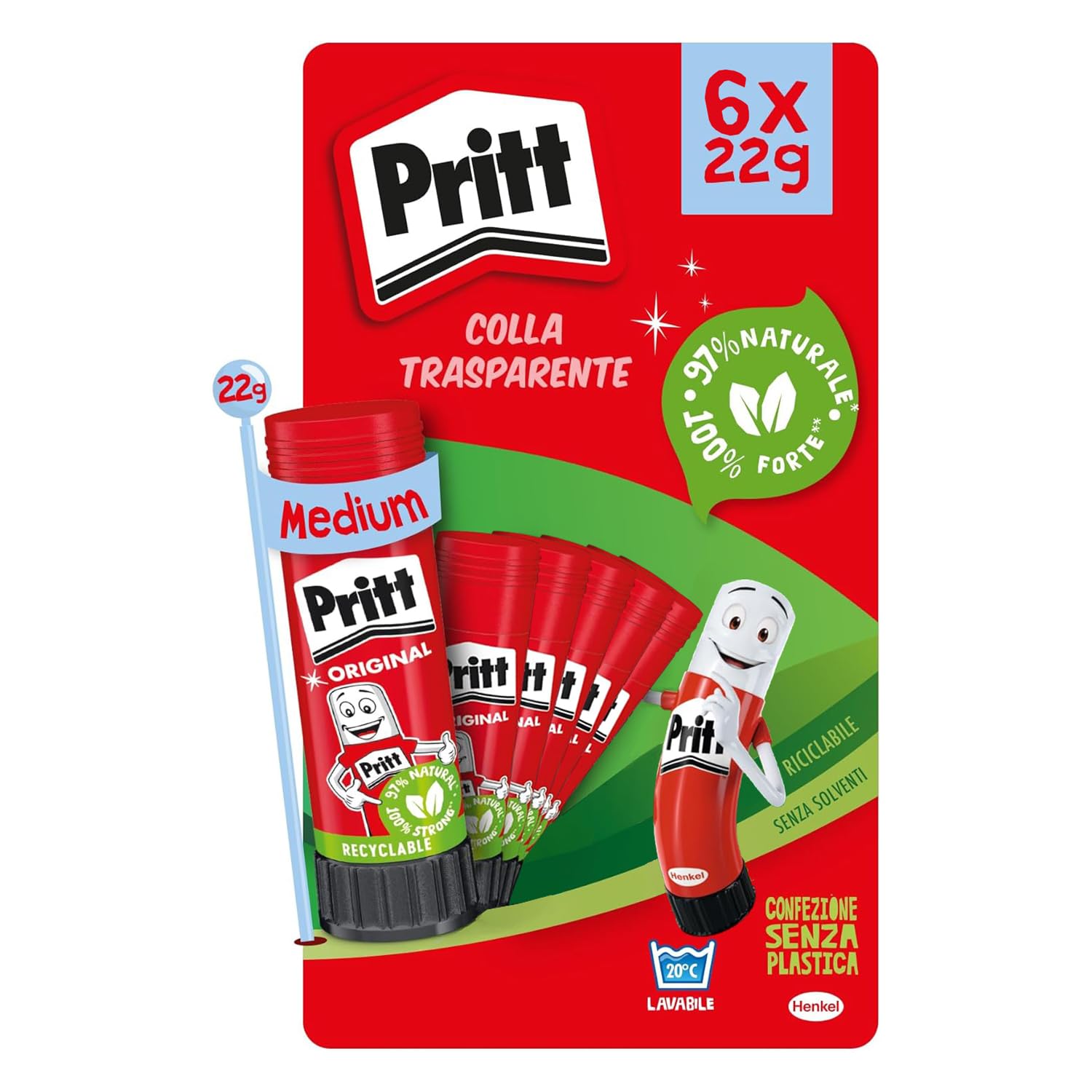 Pritt Colla Stick 6 x 22g, colla per bambini sicura e affidabile, colla ...