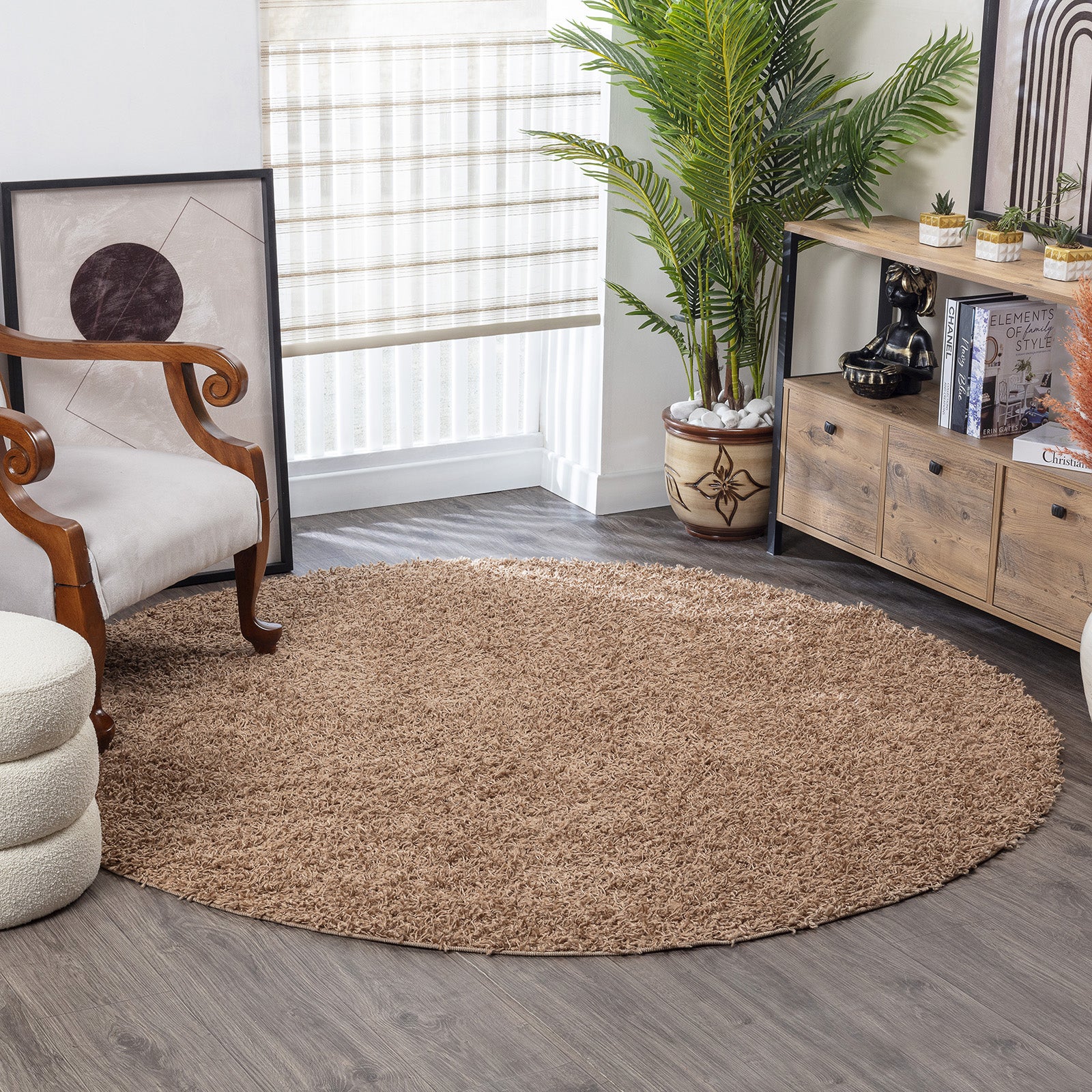SURYA Tappeto Rotondo Shaggy Unito Beige Scuro Ø 120 | Leroy Merlin