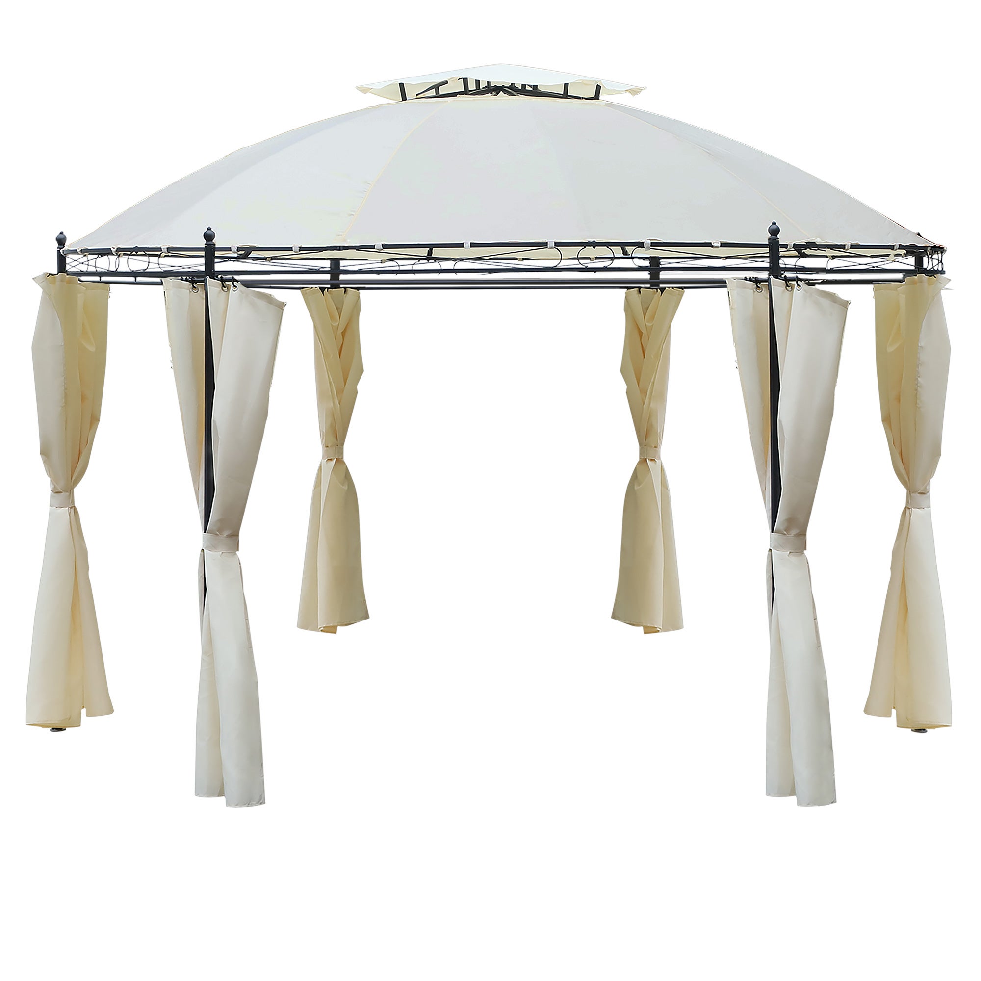 Outsunny Gazebo da Giardino Rotondo con Doppio Tettuccio, Cinghie e ...