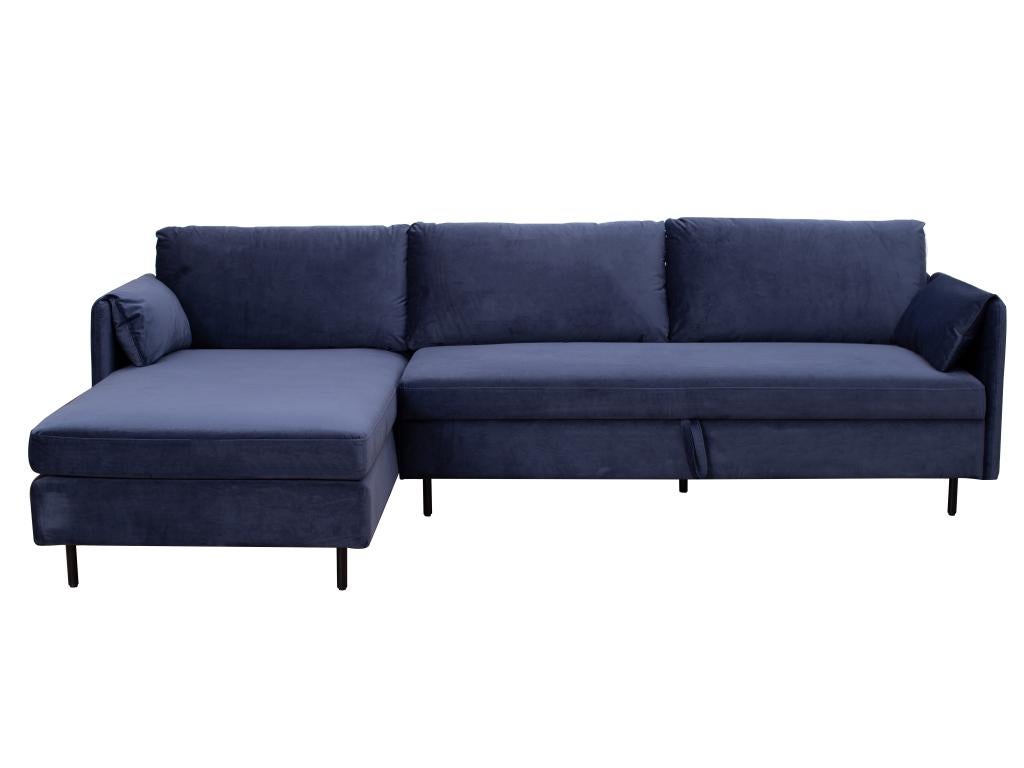 Canapé d'angle gauche convertible en velours bleu nuit ALEXANDRA ...