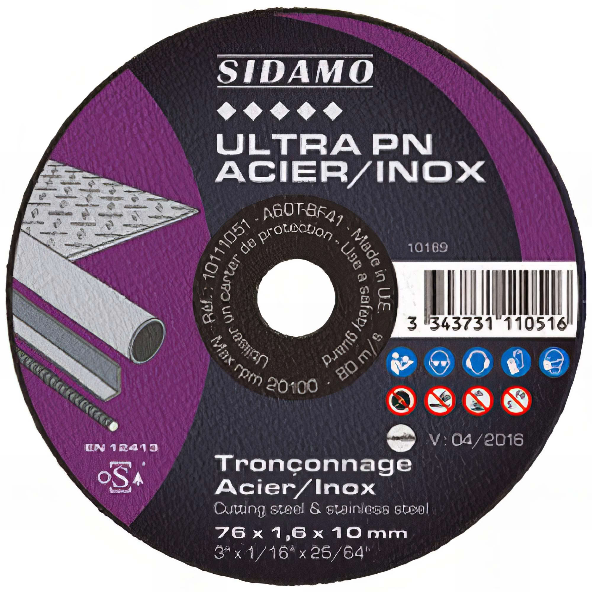 Disque à tronçonner ULTRA PN ACIER INOX D. 76 x 1 x Al. 10 mm - Acier ...