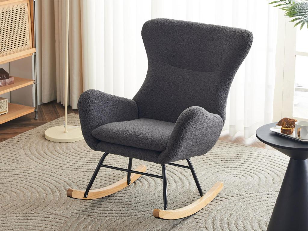 Fauteuil à bascule en tissu Teddy - Structure en métal - Pieds en bois ...