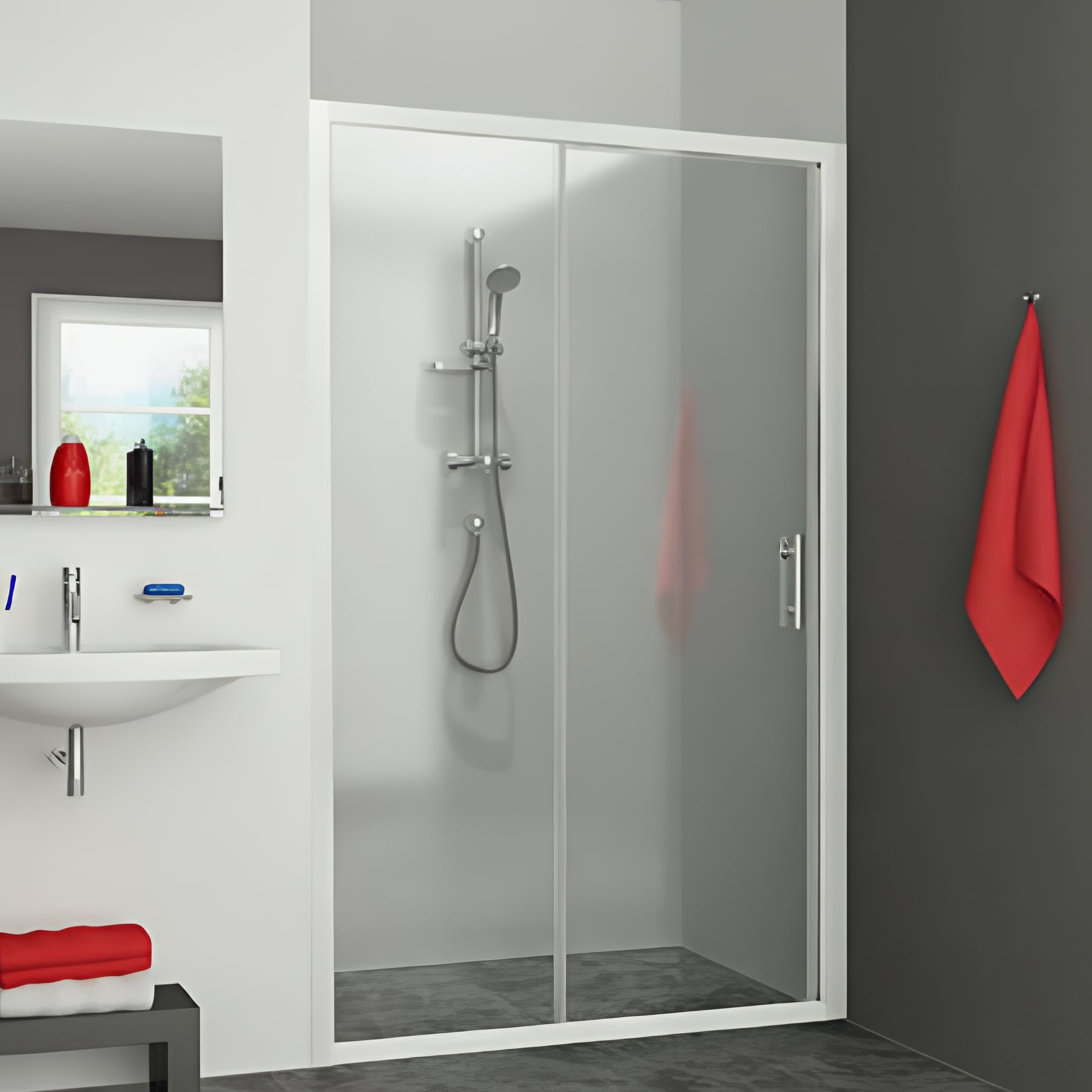 Paroi de douche coulissante largeur 115 cm hauteur 190 cm blanc verre ...