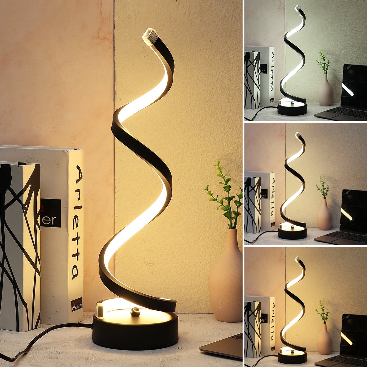 Lampe de table en spirale moderne, lampe de table LED avec 3 options de ...