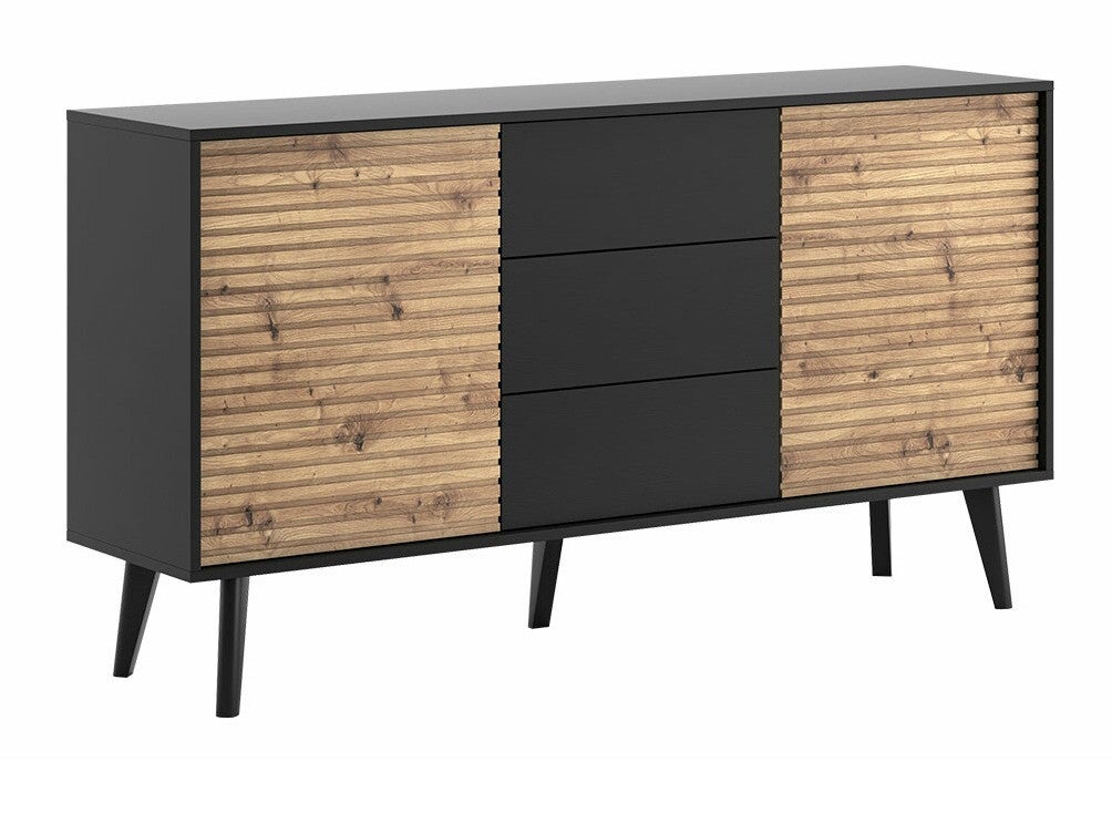 Commode Somelu 102, Chêne Artisan, Noir, Avec tiroirs et portes, Nombre ...