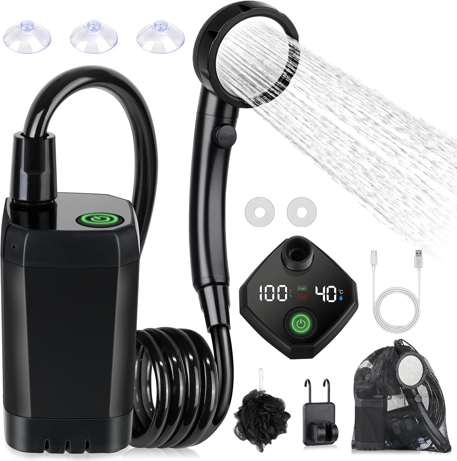 Douche portable, pompe de douche électrique rechargeable, étanche, 4 ...