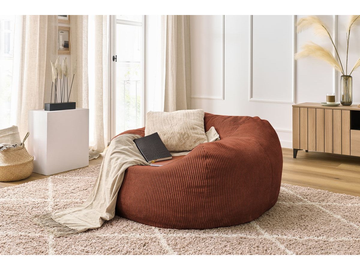 BOBOCHIC Pouf ultra moelleux VOLTAIRE velours côtelé Orange | Leroy Merlin
