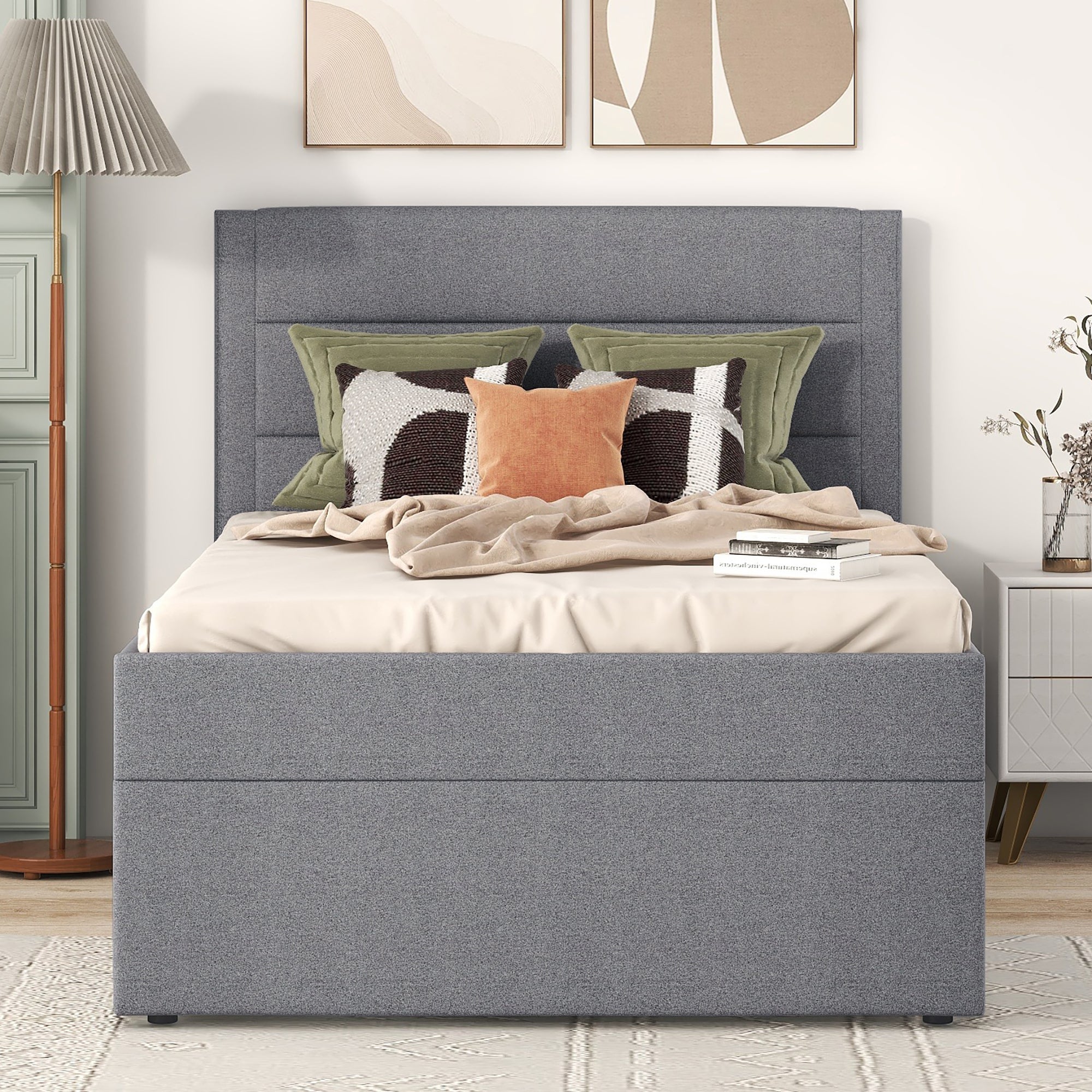 Lit Capitonné Simple 200 X 90 cm Avec Sommier À Lattes En Structure ...