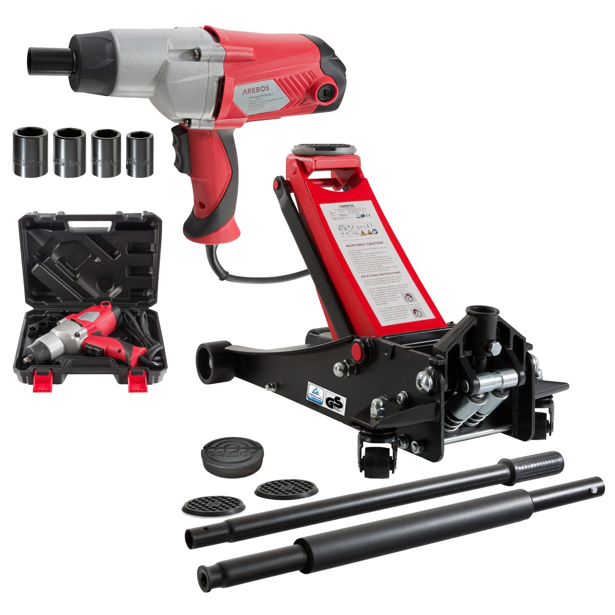 AREBOS Cric hydraulique de manœuvre 3T & kit de clé à chocs Cric ...