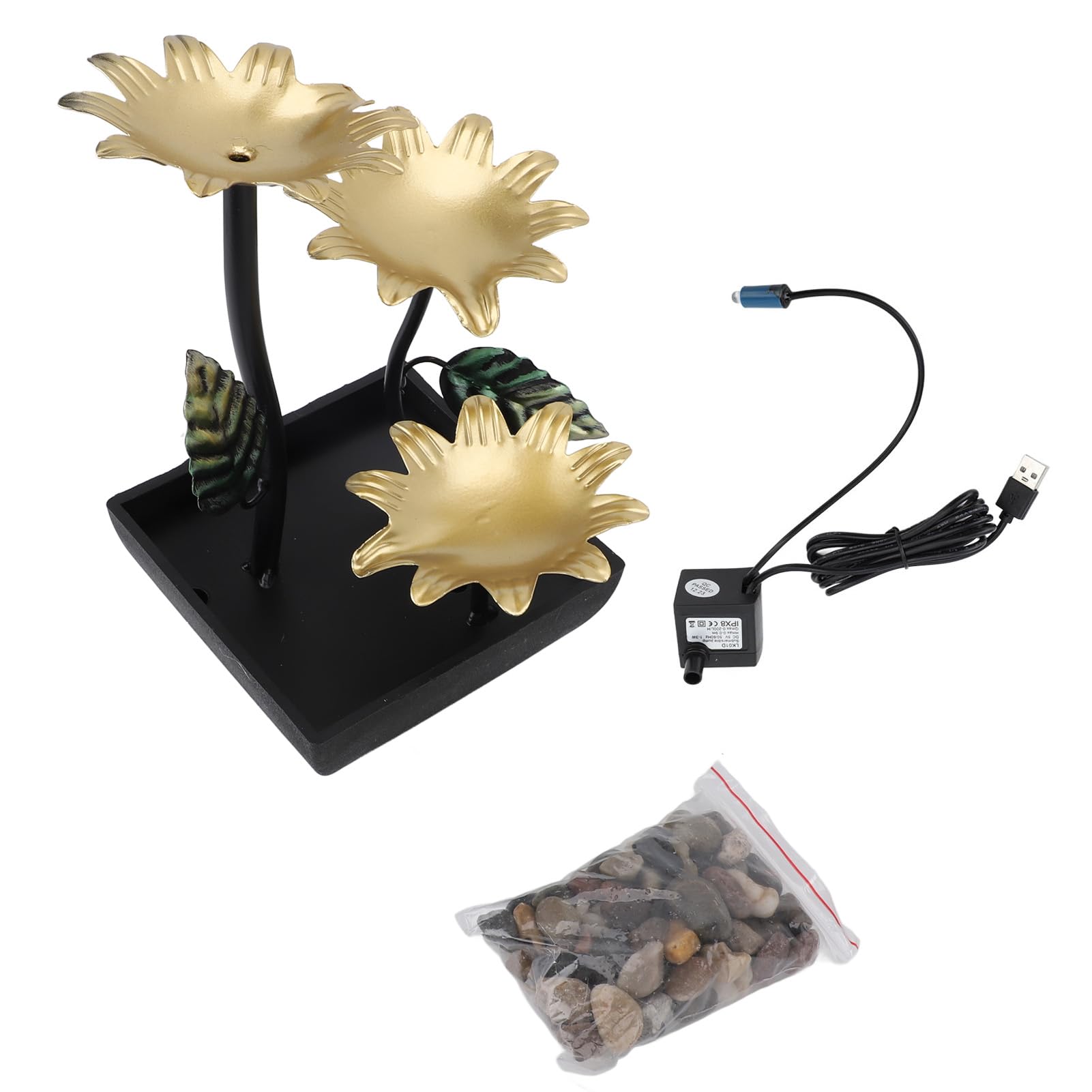 Mini fontaine à eau réglable avec lumière chaude LED Feng Shui Ornement ...