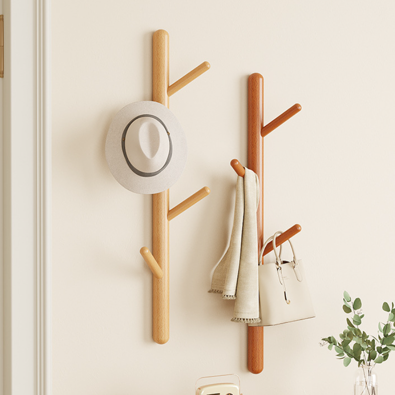 Lot de 2 porte-manteaux et porte-chapeaux en bois solide avec 8 ...