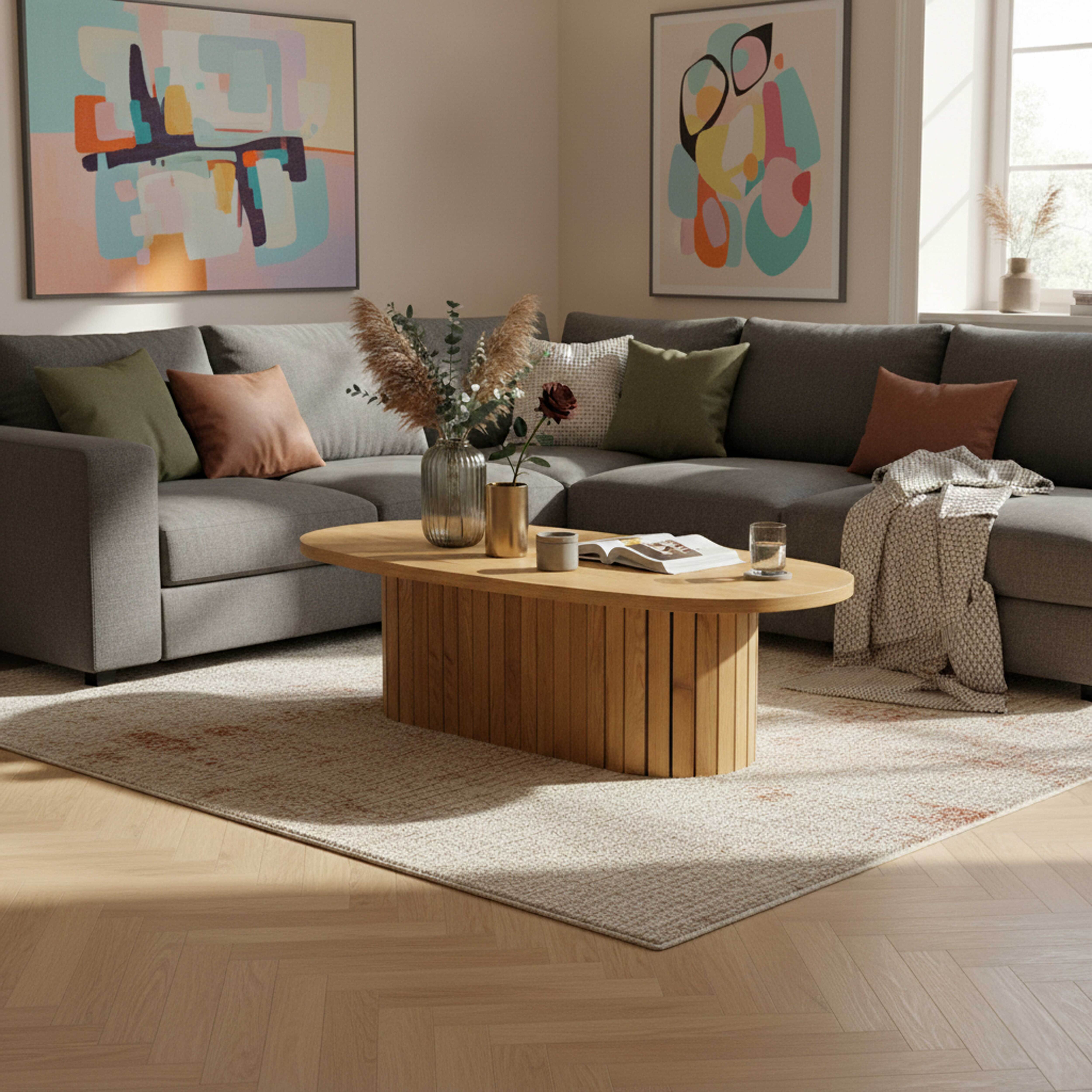 Table basse ovale en mélaminé bois clair | Leroy Merlin