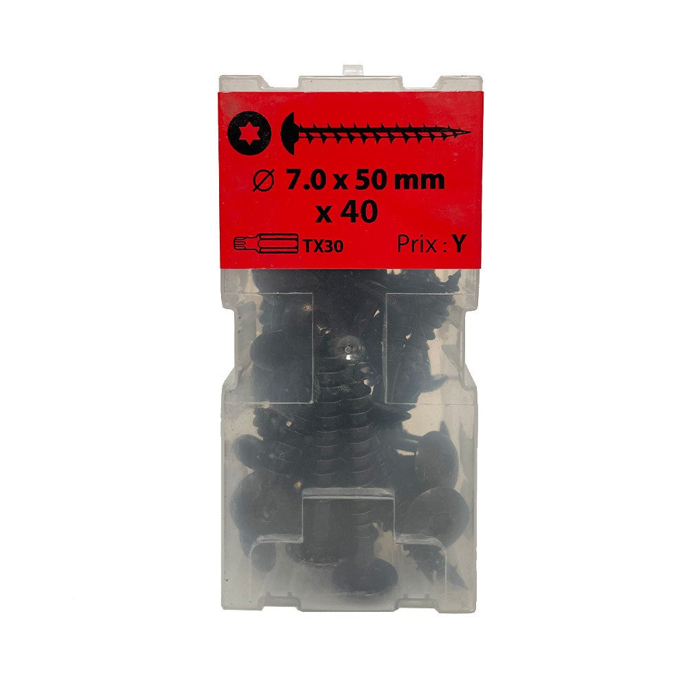 Boite 40 vis penture 7 x 50mm zingué noir - Viswood | Leroy Merlin